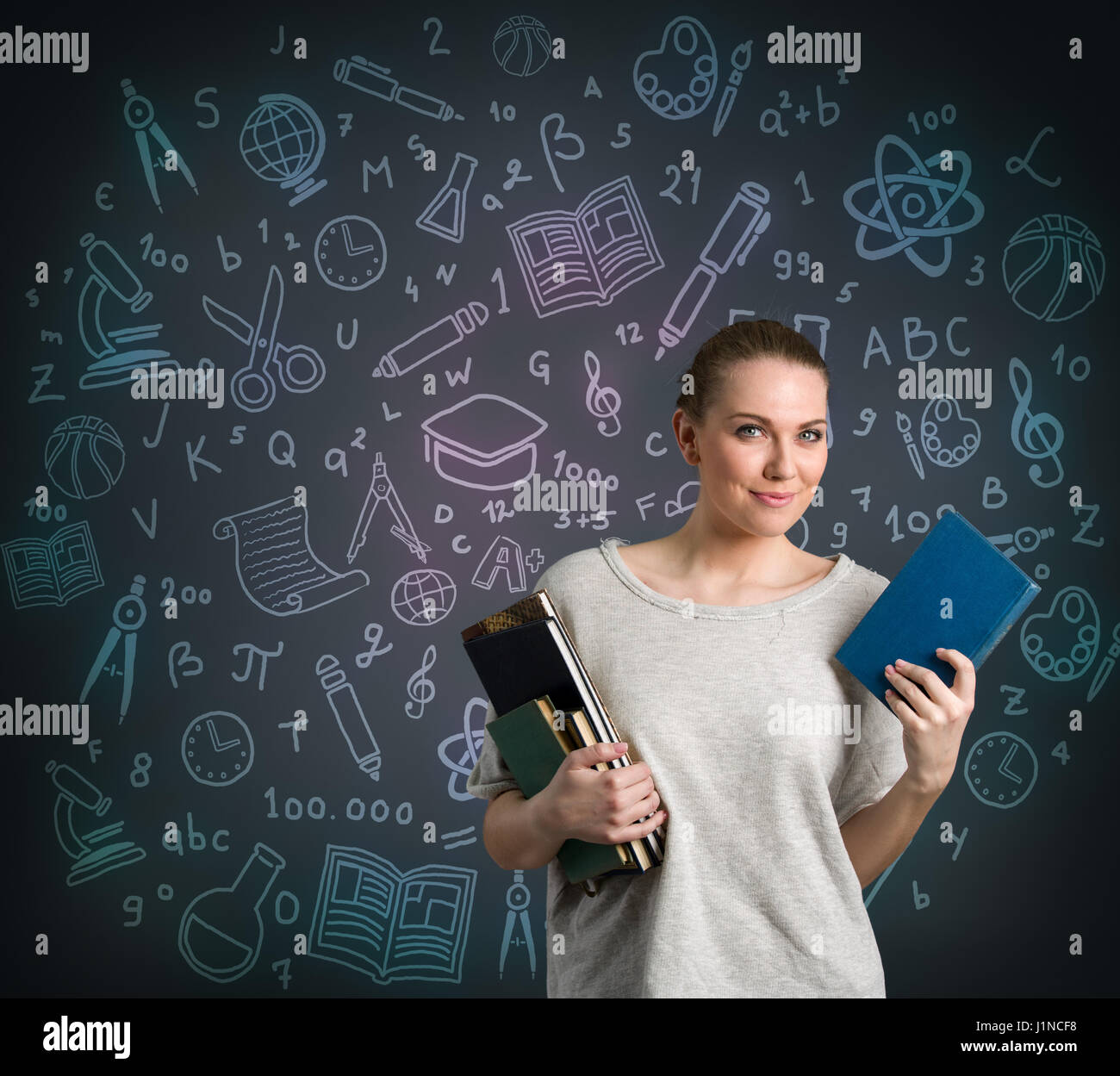 Student with draw math and science formula Stock Photo - Alamy