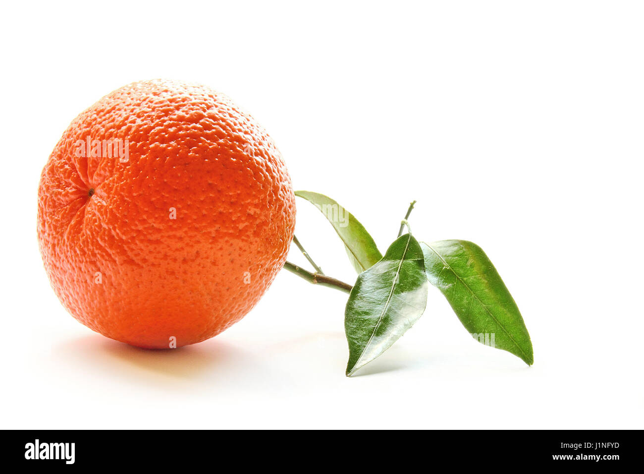 Orange with leaf Stock Photo - Alamy