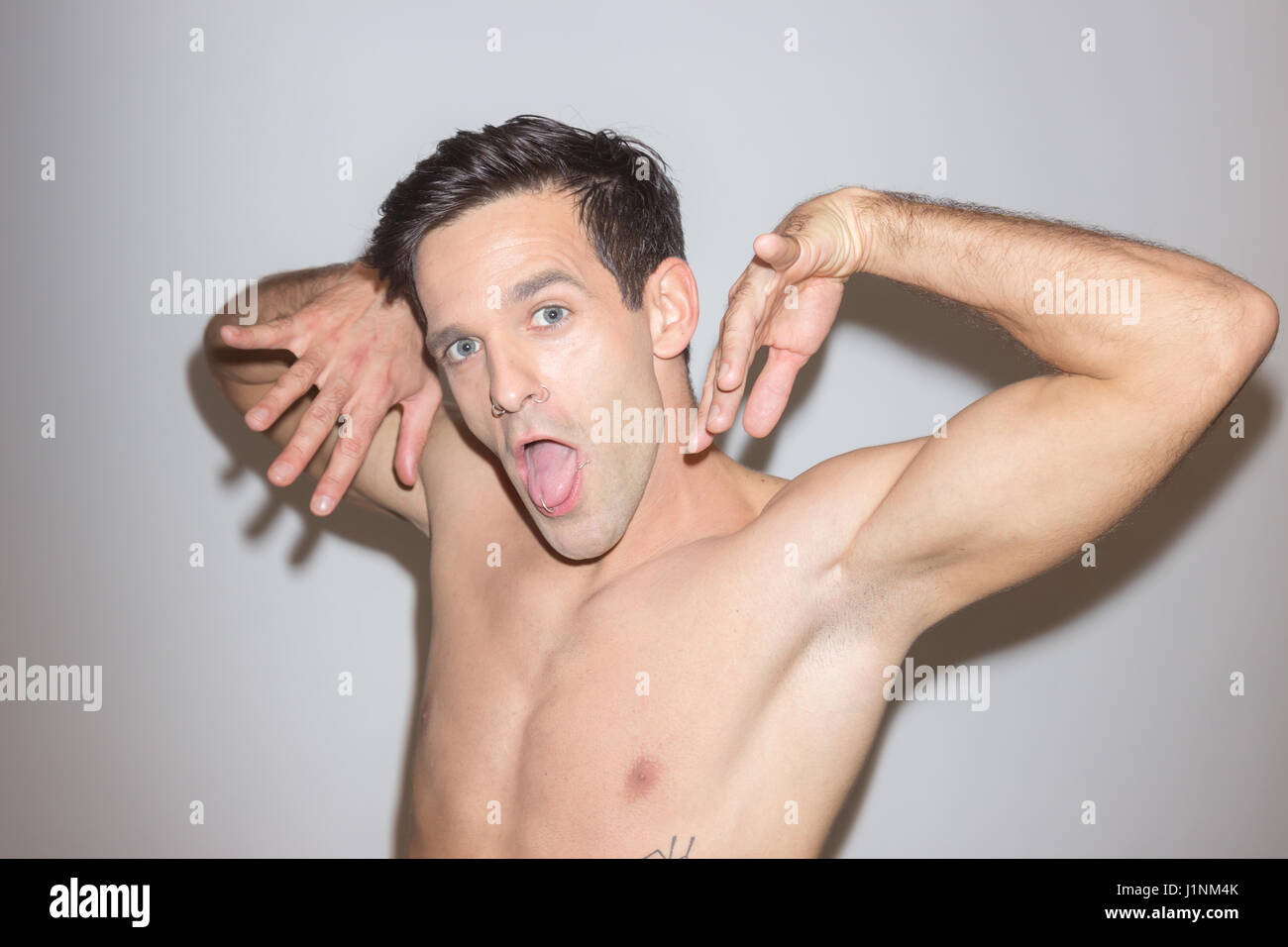 man playful studio head face portrait, white studio background Stock ...