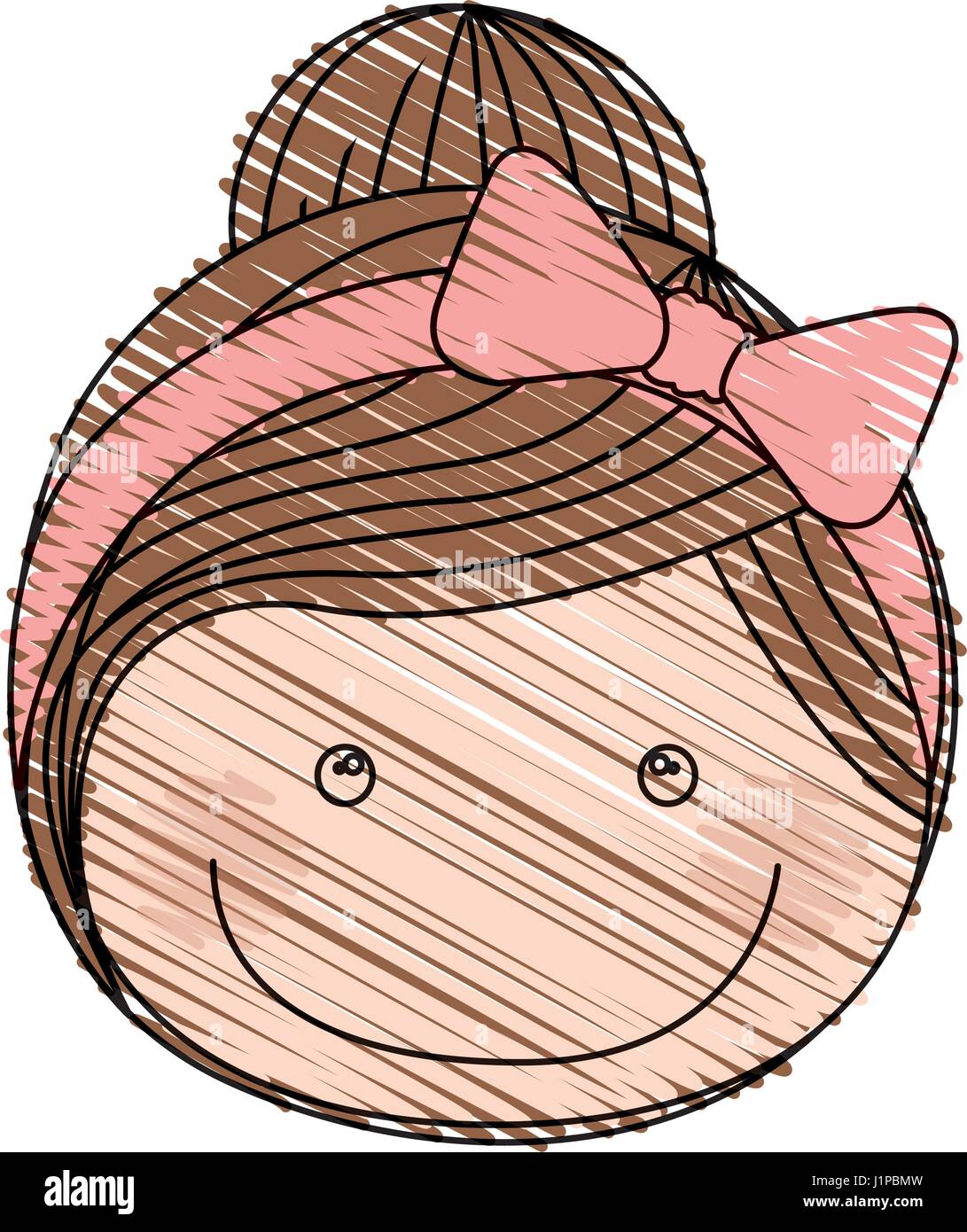 color pencil drawing of front face girl with collected hair and pink ...