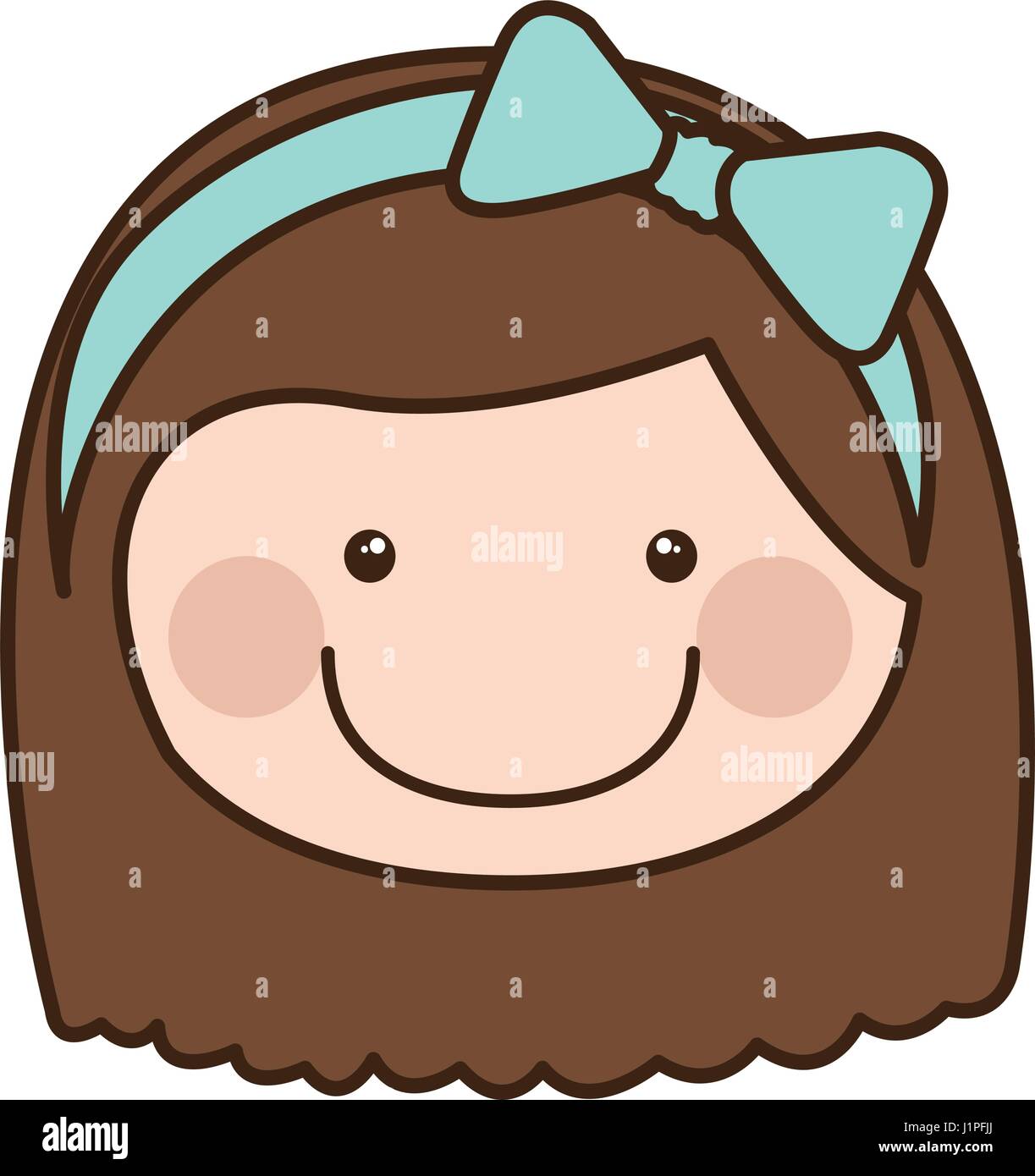 color silhouette cartoon front face girl with brown shor hair and bow ...