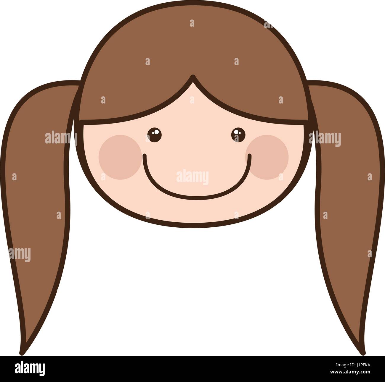 color silhouette cartoon front face girl with pigtail hair Stock Vector ...