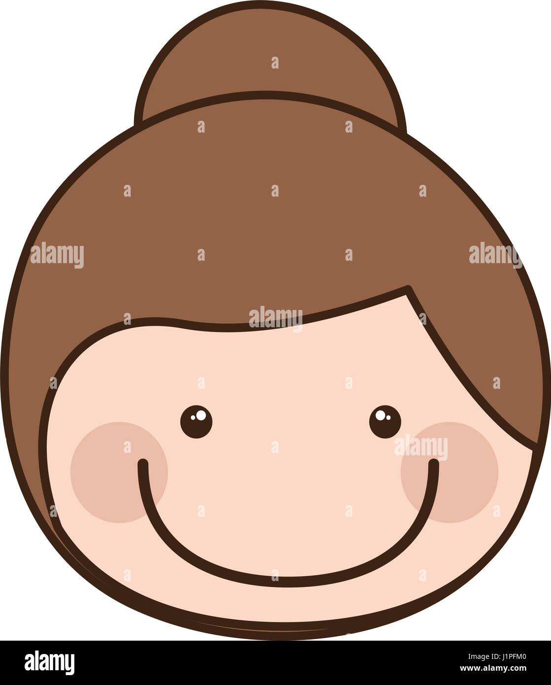 color silhouette cartoon front face girl with collected hair Stock ...
