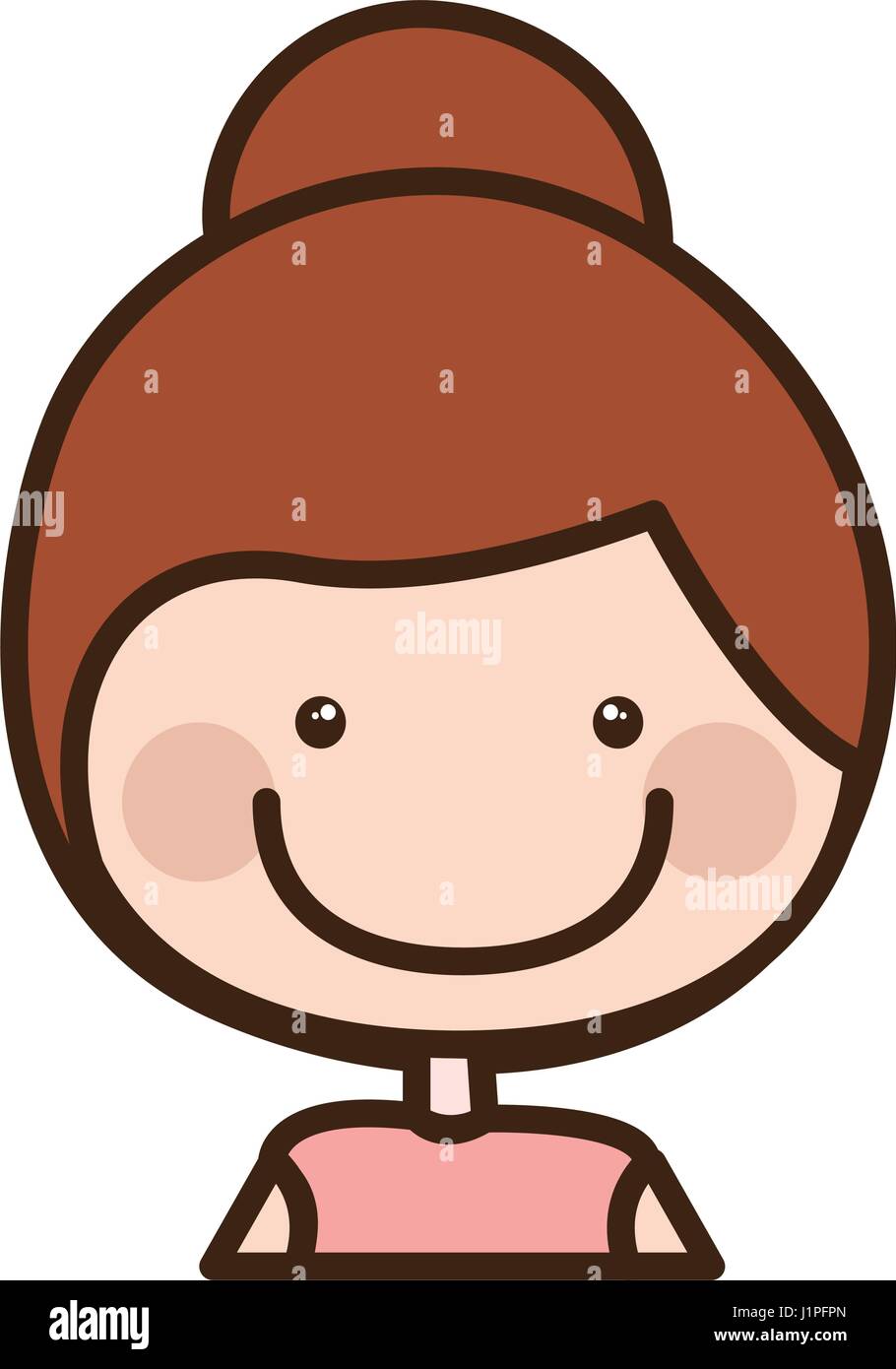 color silhouette cartoon half body girl with collected hair Stock ...