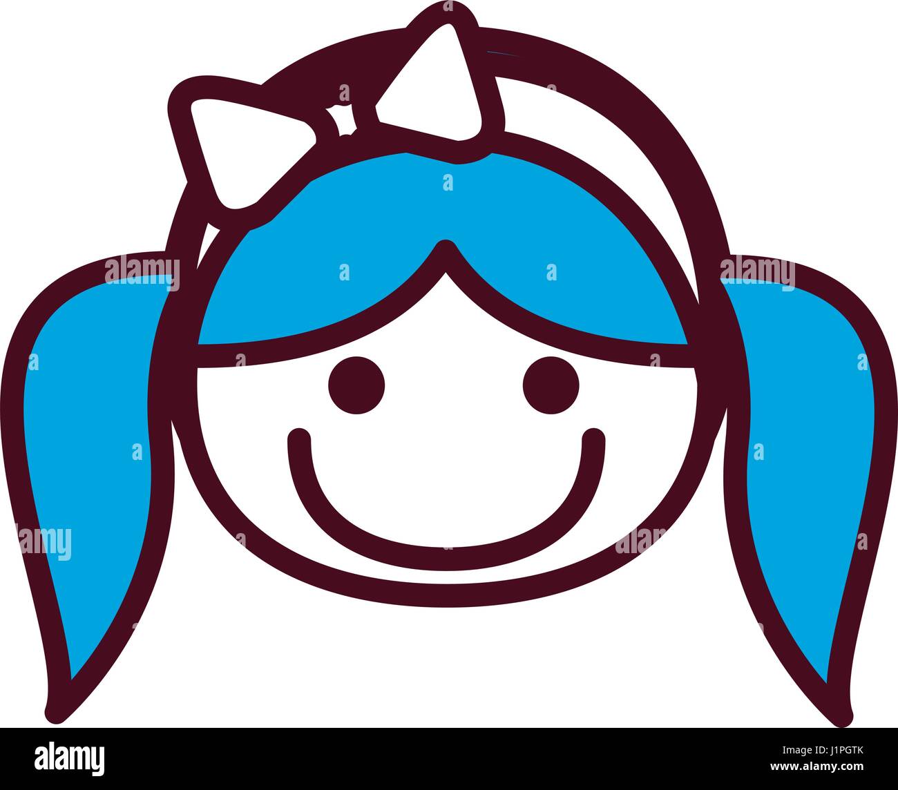 hand drawing silhouette front face girl with blue pigtails hairstyle ...