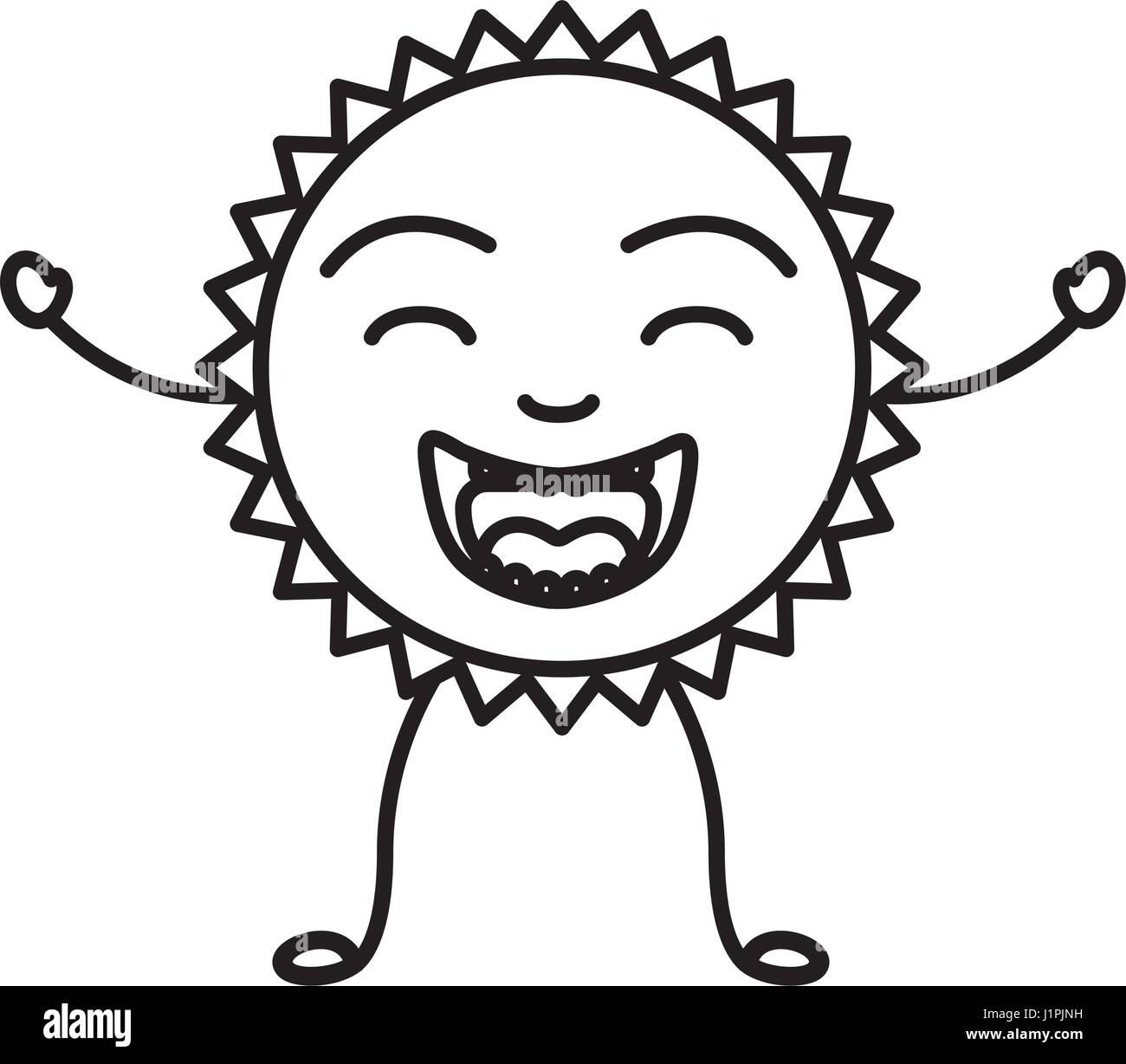 monochrome contour of caricature of the sun smiling with arms and legs ...