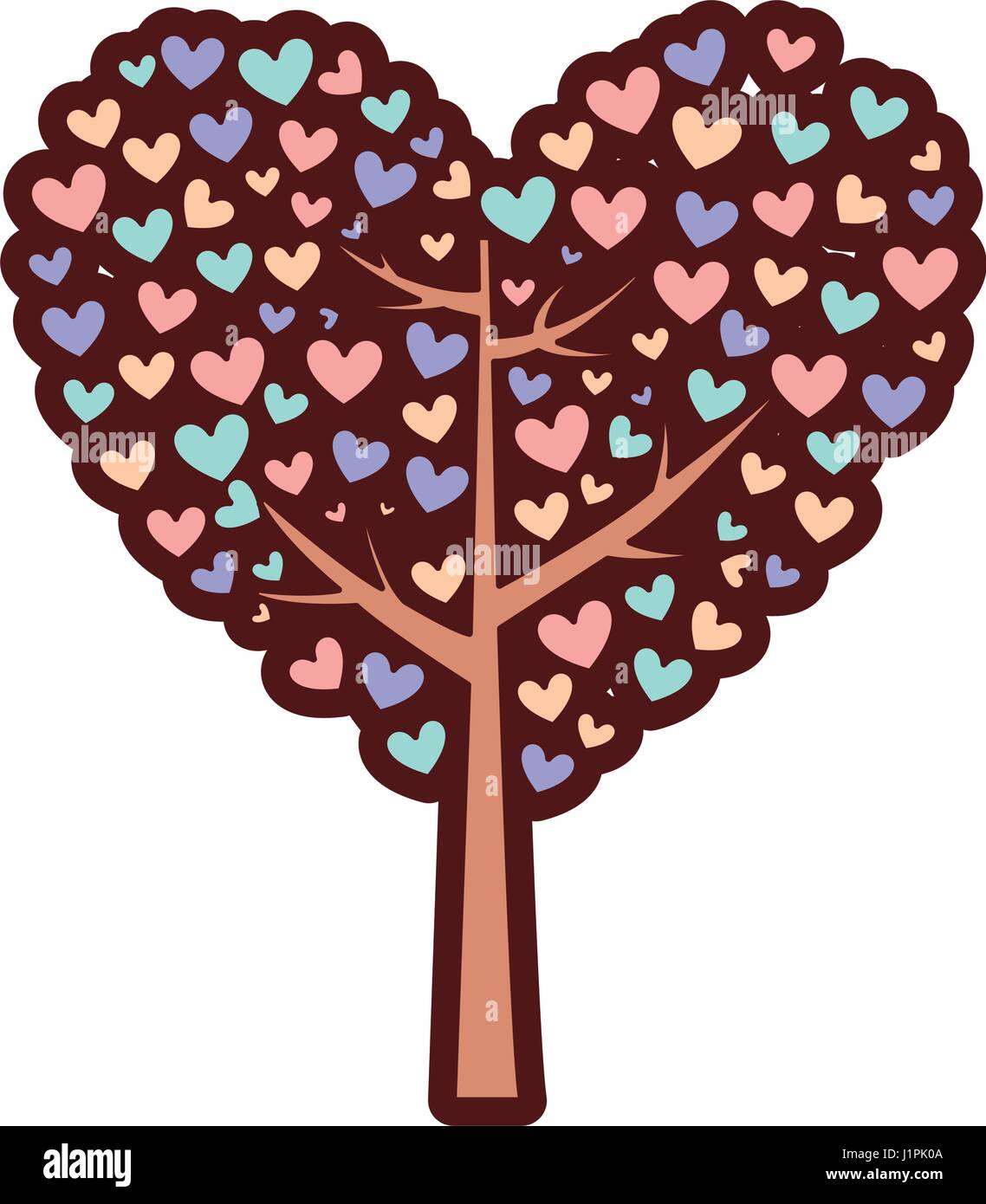 colorful thick silhouette of tree with leaves in shape of heart Stock ...