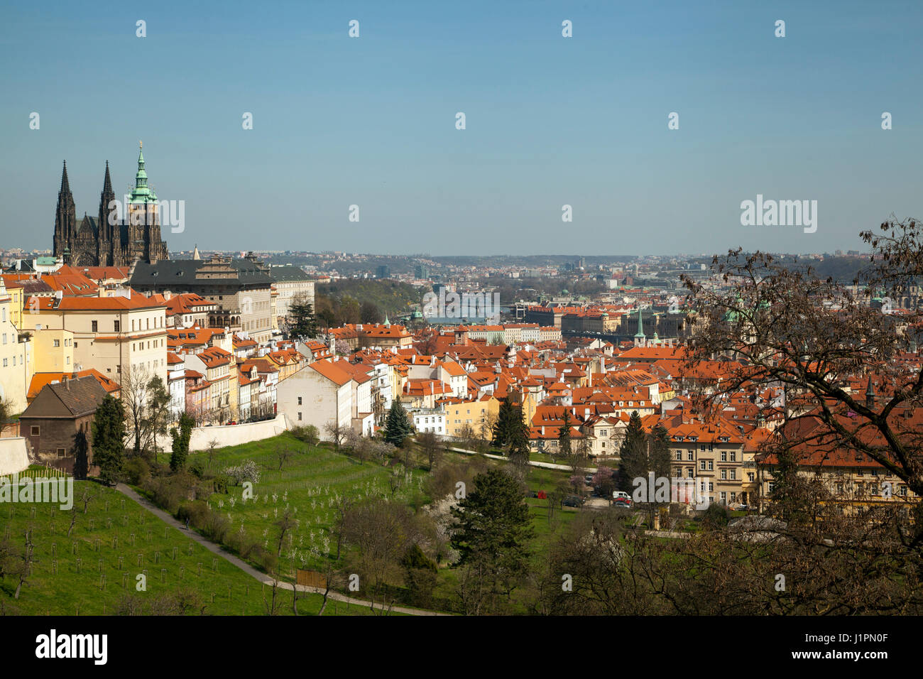 View over the city of Prague from the panorama viewpoint near the ...