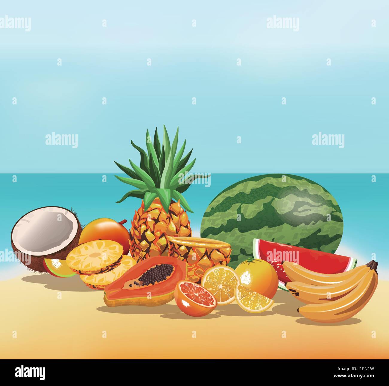 fruits tasty fresh beach sand Stock Vector Image & Art - Alamy
