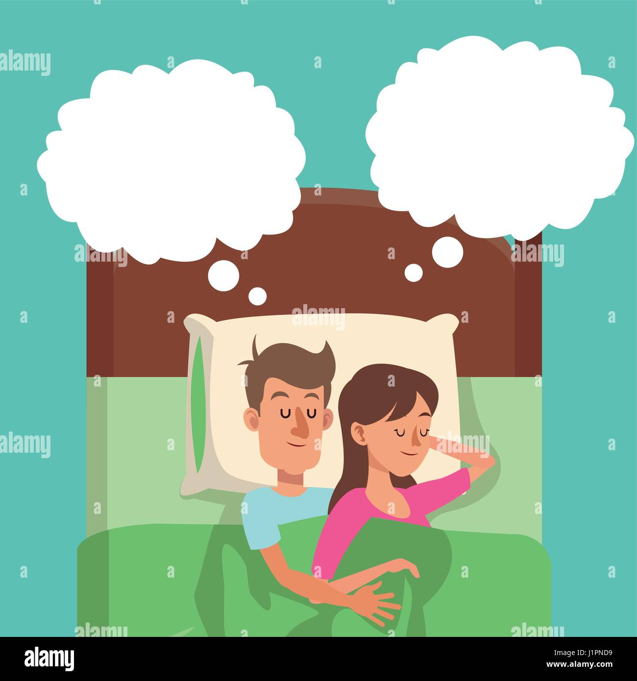 Young Couple Lying In Bed Stock Vector Images Alamy