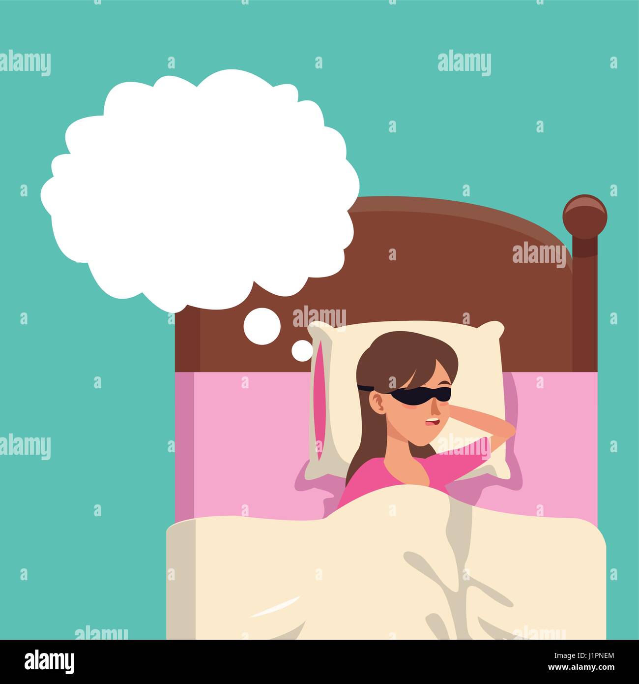 cartoon woman sleeping wearing eye mask in bed Stock Vector Image & Art ...