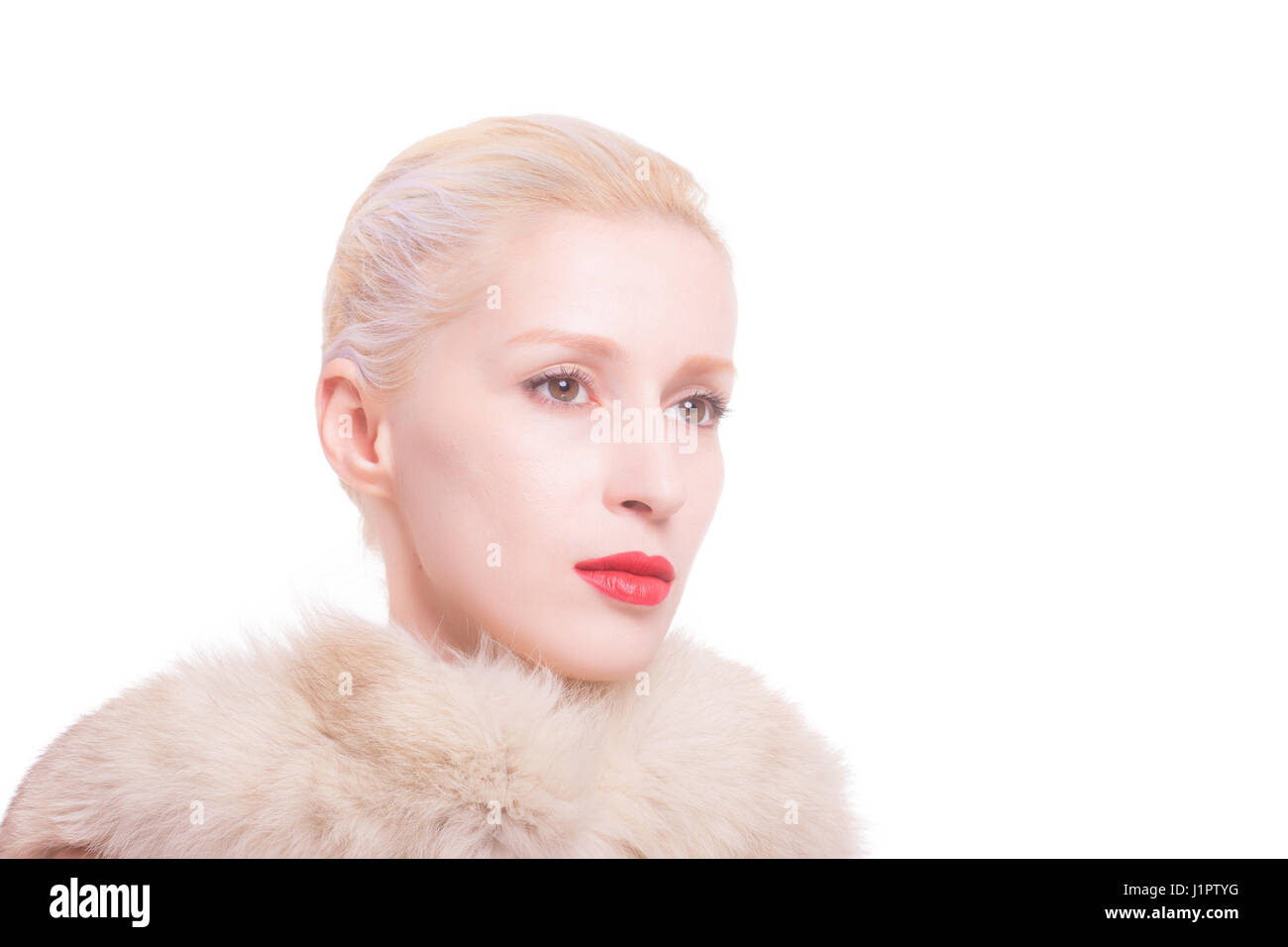 Young adult woman, 30 years old. Bright white skin tan, head face ...