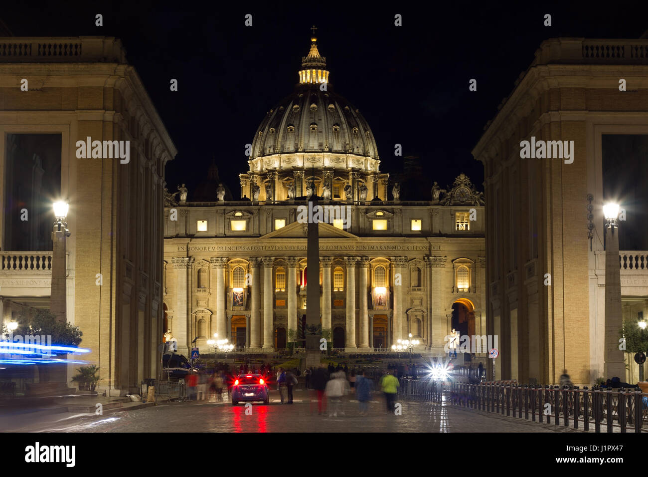 Vatican Rome by night St. Peter's Basilica and street Stock Photo - Alamy