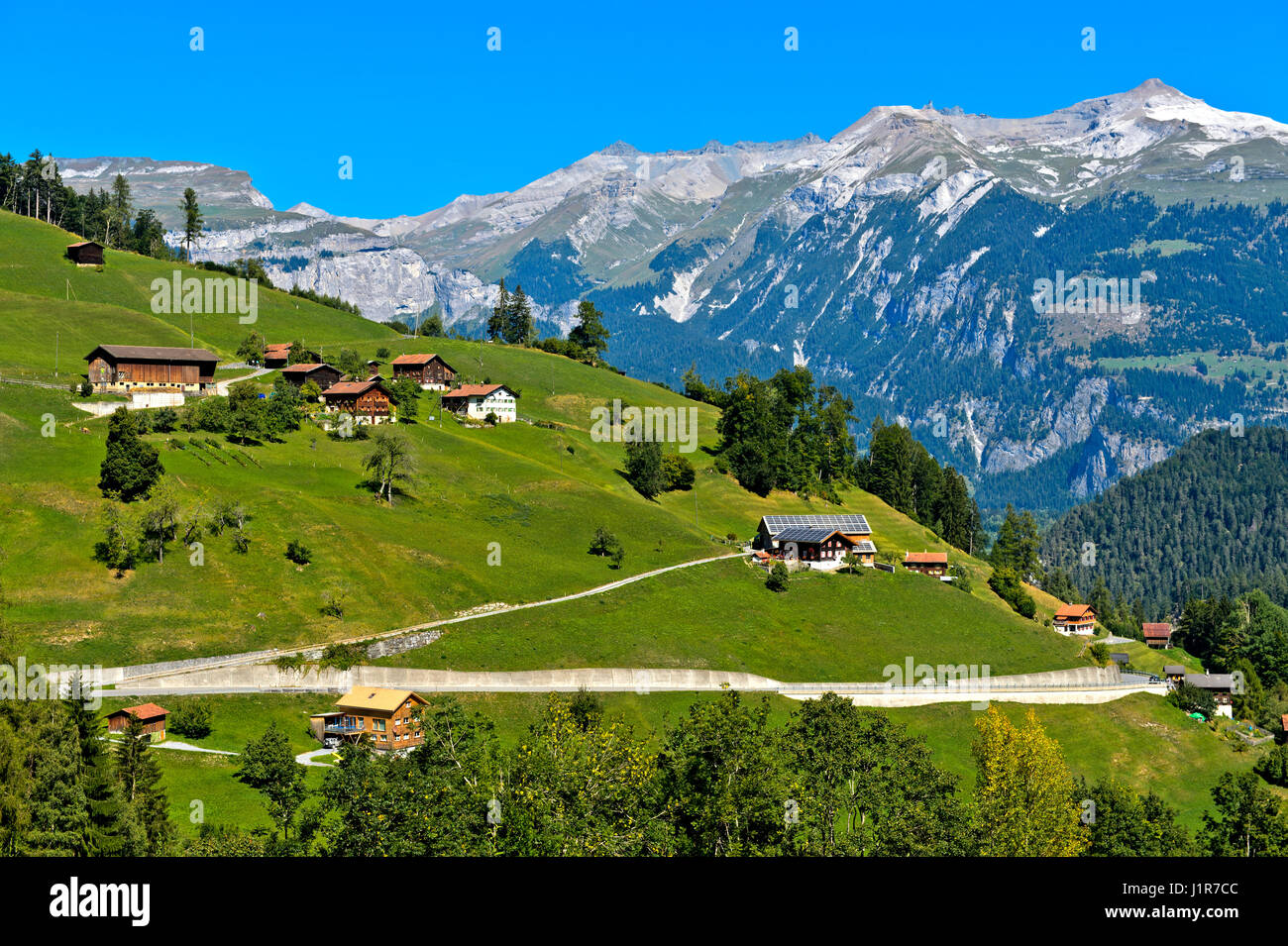 Weiler Arezen, Versam, Safien valley, at back Glarner Alps, Canton of ...