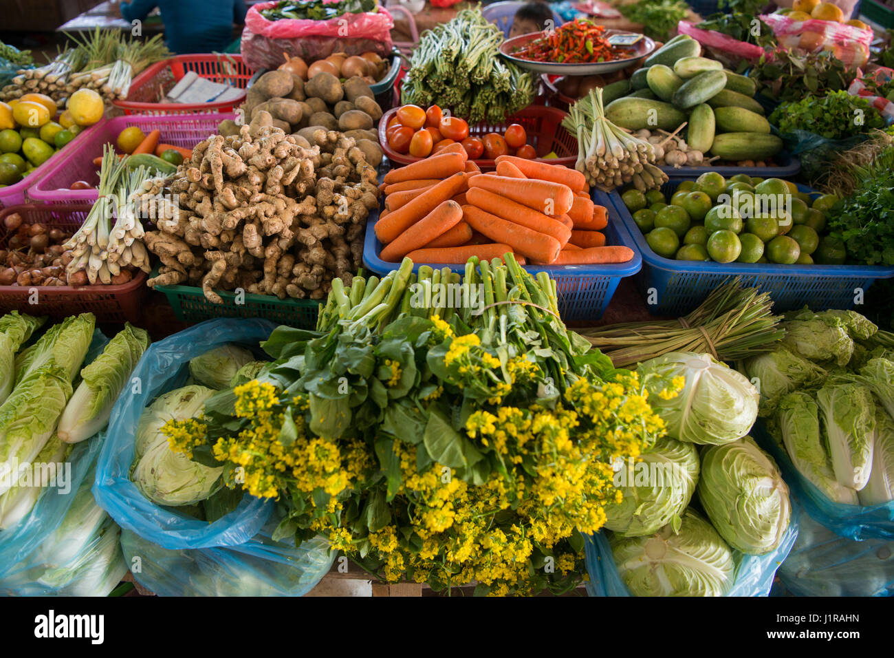 the market in the town of Phonsavan in the province Xieng Khuang in ...