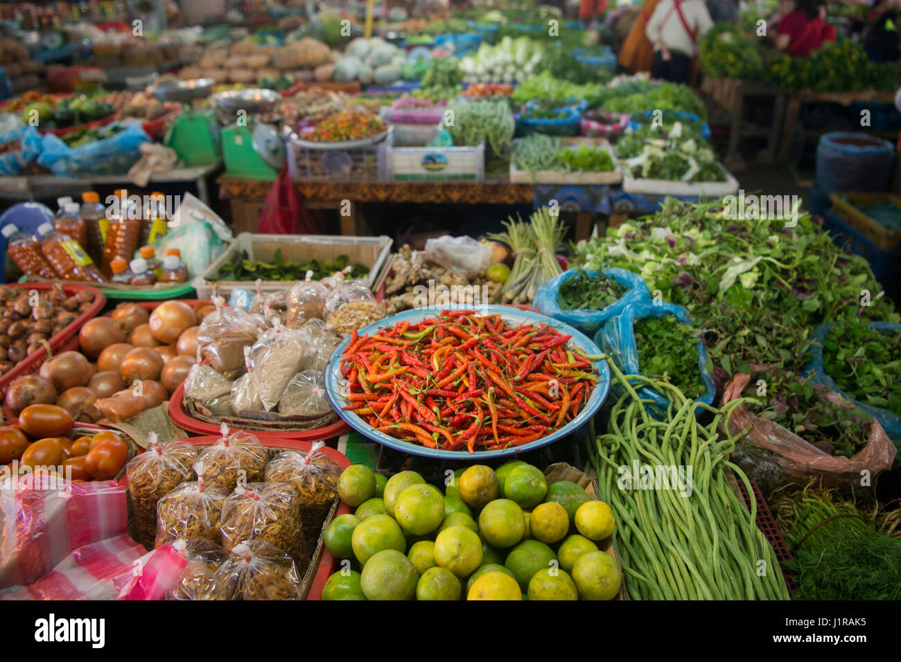 the market in the town of Phonsavan in the province Xieng Khuang in ...