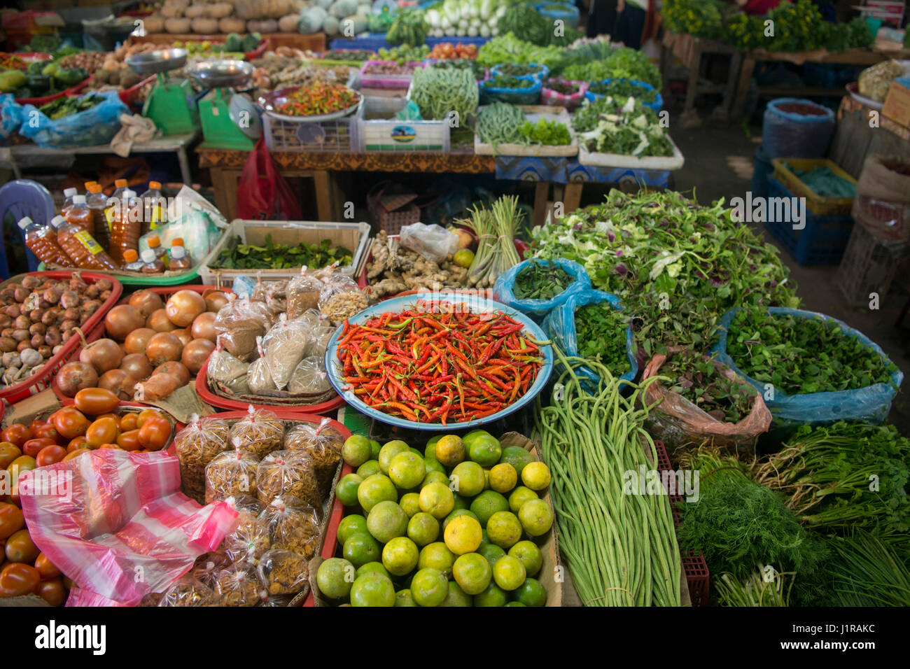 the market in the town of Phonsavan in the province Xieng Khuang in ...