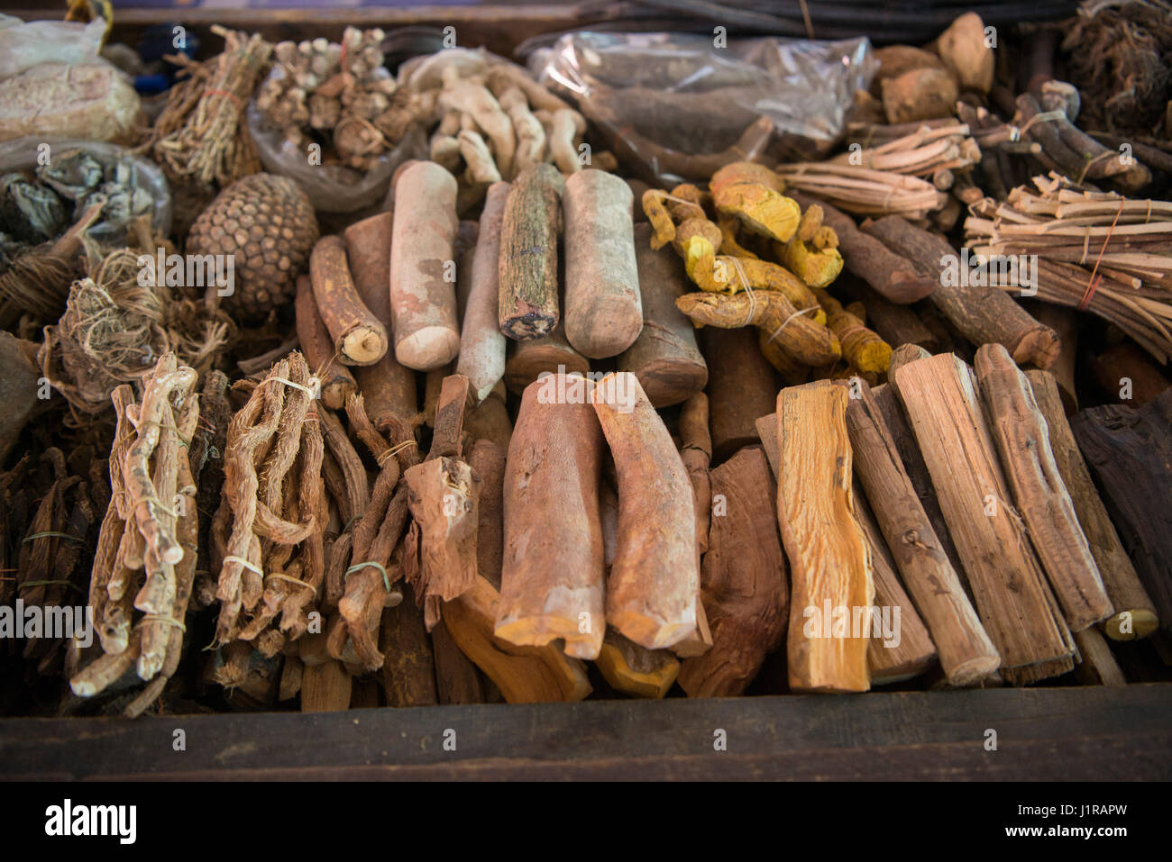 tropical wood at the market in the town of Phonsavan in the province ...
