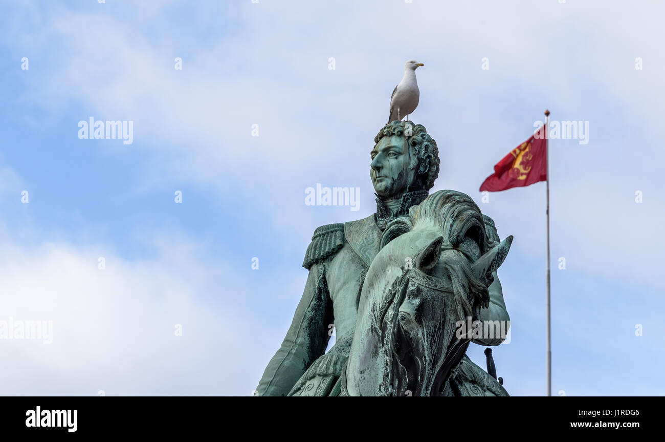 Bird sitting on statue Stock Photo - Alamy