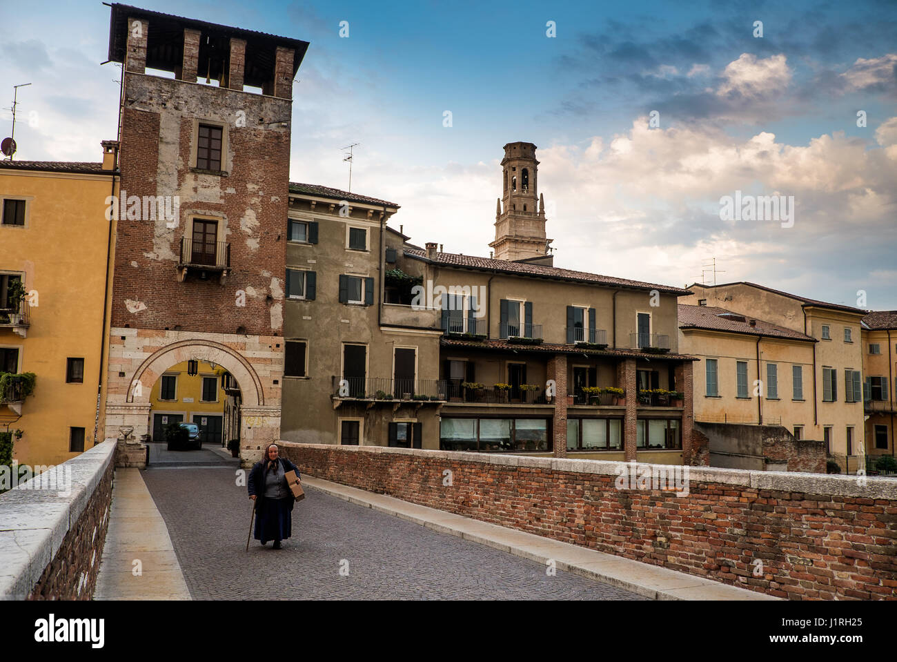 VERONA, Italy - April 04, 2017: Ancient Roman bridge Ponte Pietra and ...