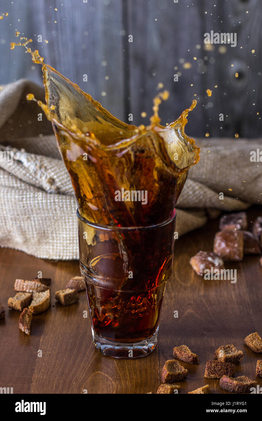 Traditional Russian drink kvass from bread, rye malt, sugar and water ...