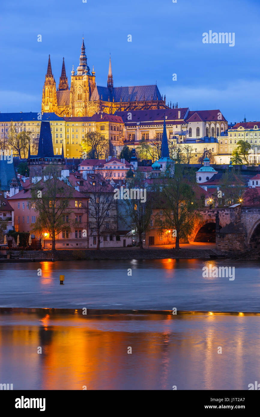 Classic view of Prague Castle and Charles Bridge. Taken at sunset in ...