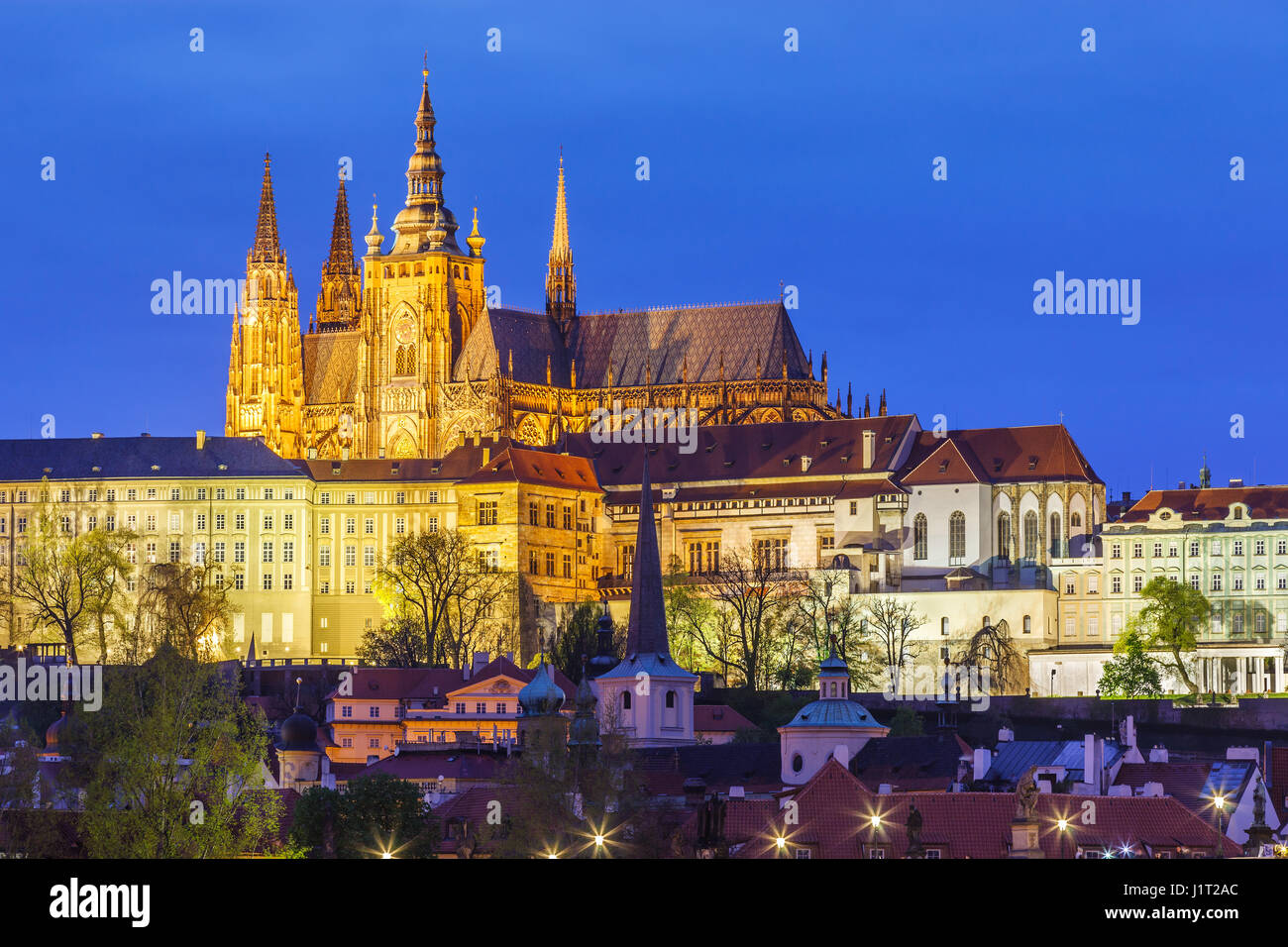 Classic view of Prague Castle and Charles Bridge. Taken at sunset in ...