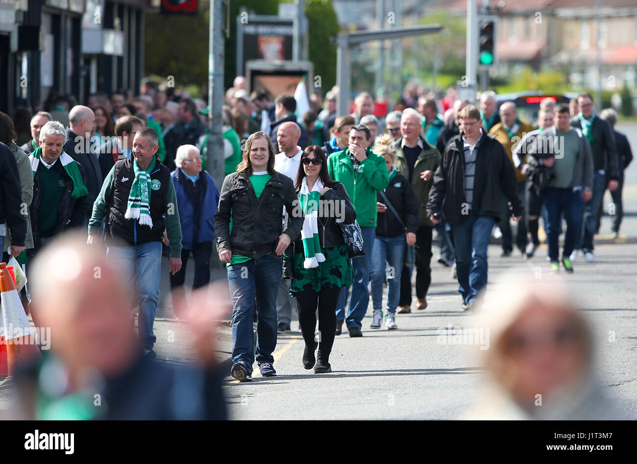Hibernian fans arriving for the Scottish Cup, Semi Final match at ...