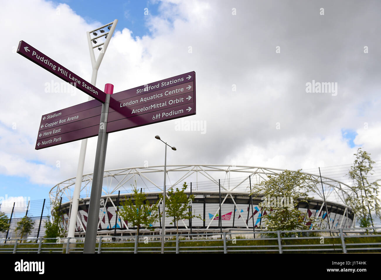 Signage outside the stadium prior to the Premier League match at London ...