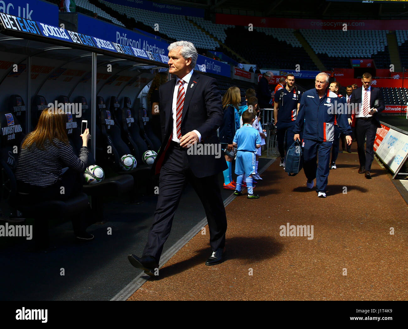 Stoke city manager mark hughes arrives at the stadium hi-res stock ...