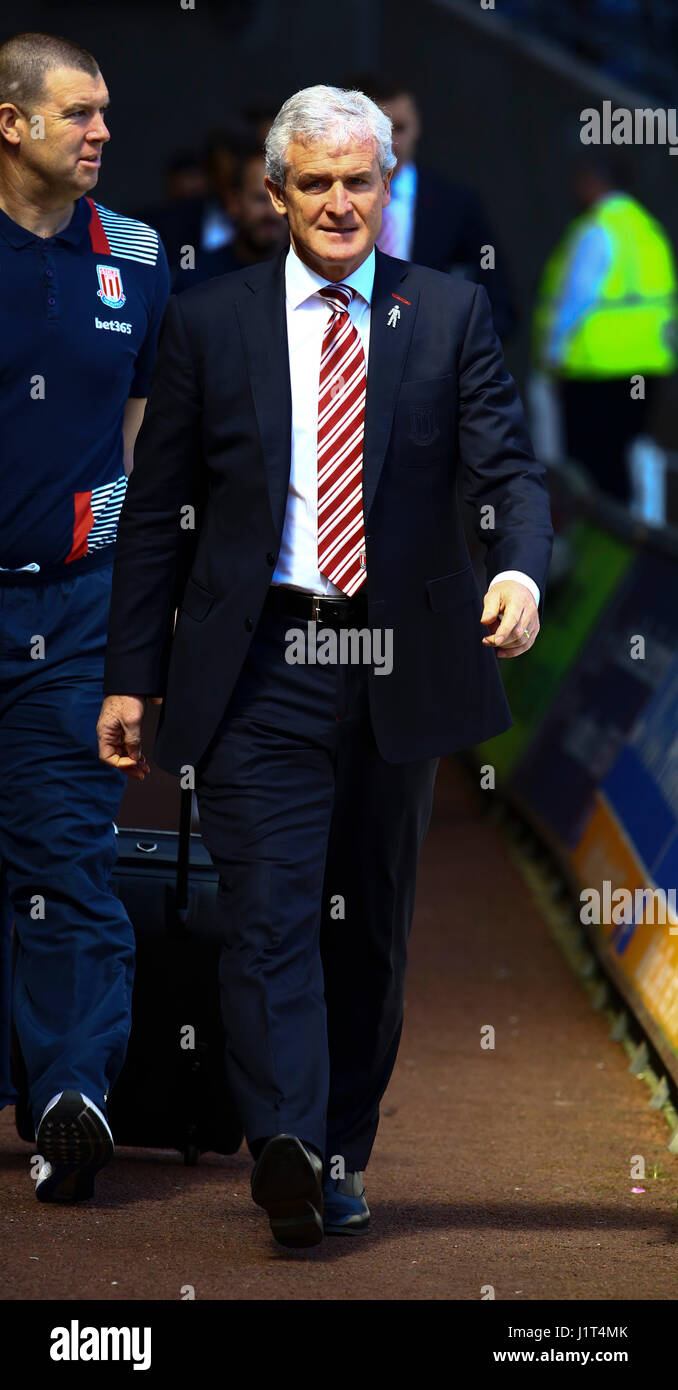 Stoke city manager mark hughes arrives at the stadium hi-res stock ...