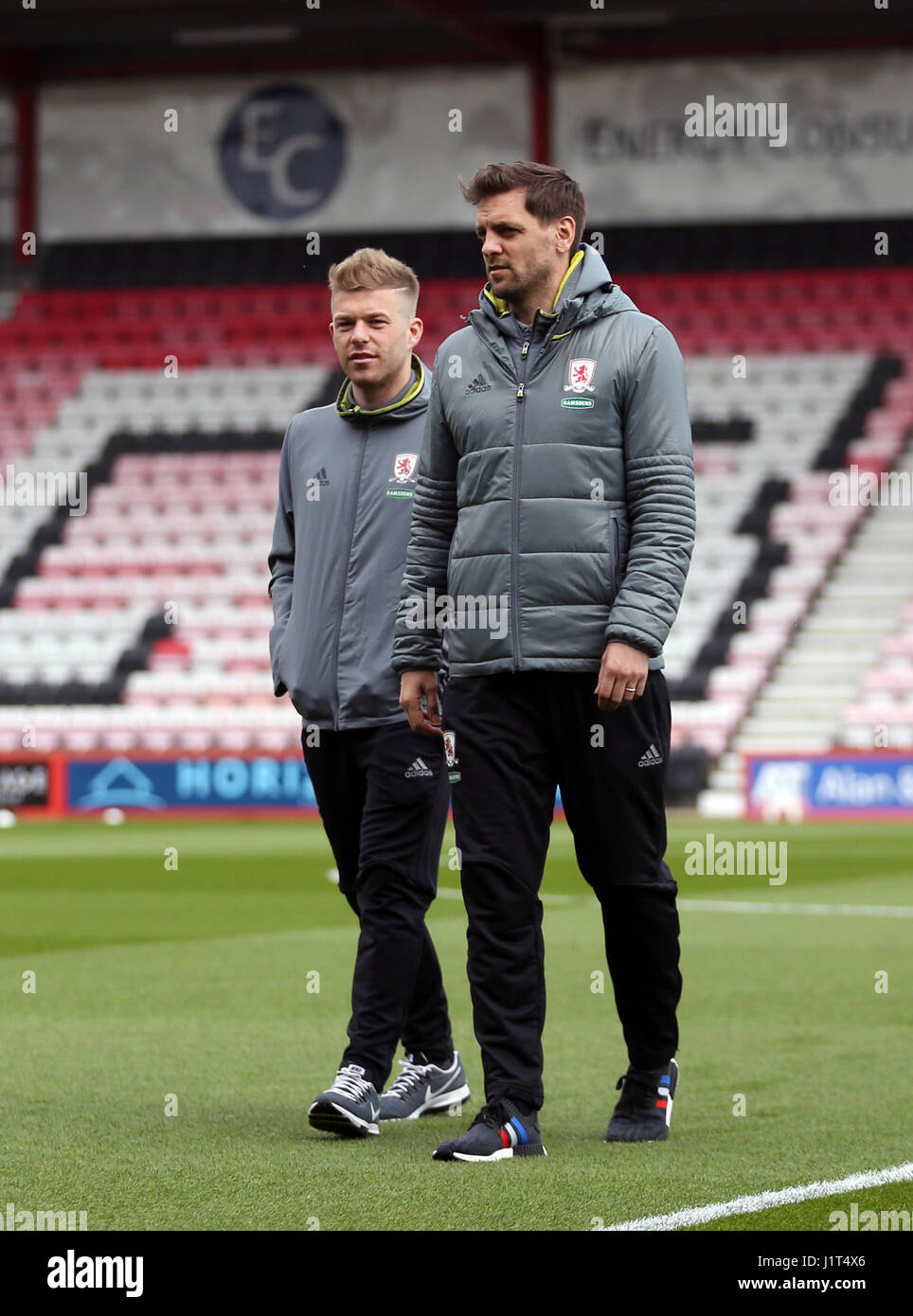 Middlesbrough coach Jonathan Woodgate (right) on the pitch before the ...