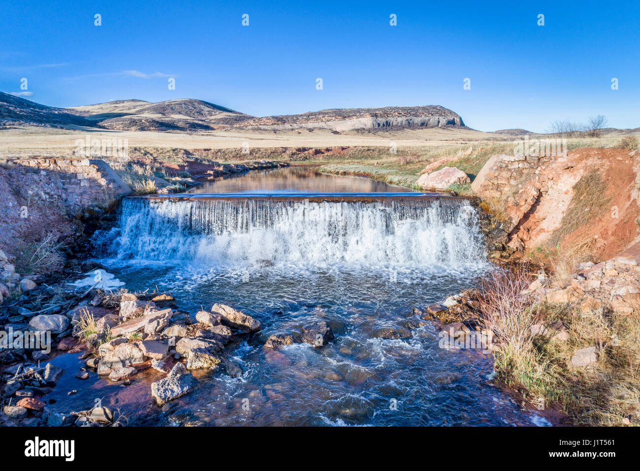 aerial view of a small dam in northern Colorado foothills - Park Creek ...
