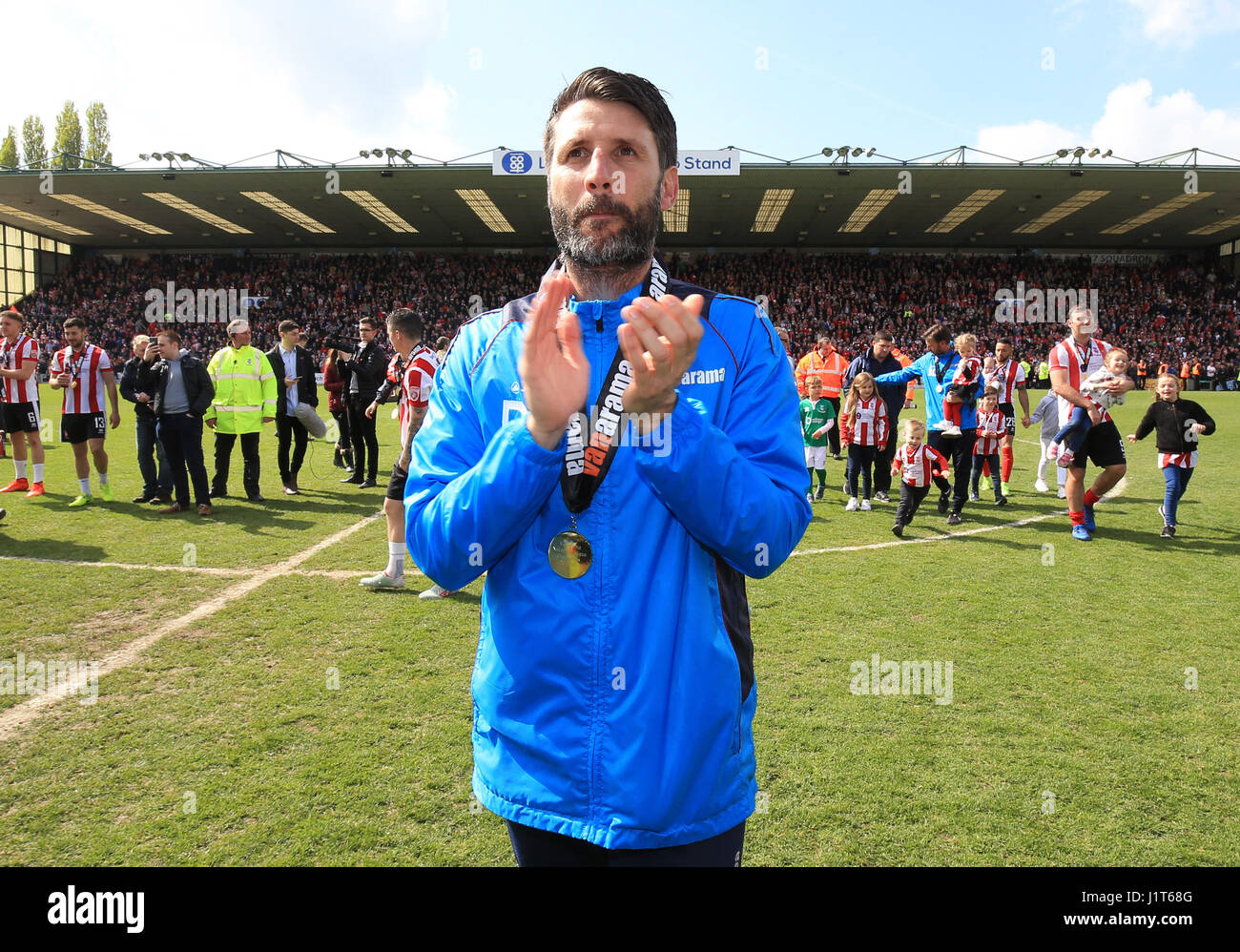 Manager Danny Cowley celebrates after the Vanarama National League ...