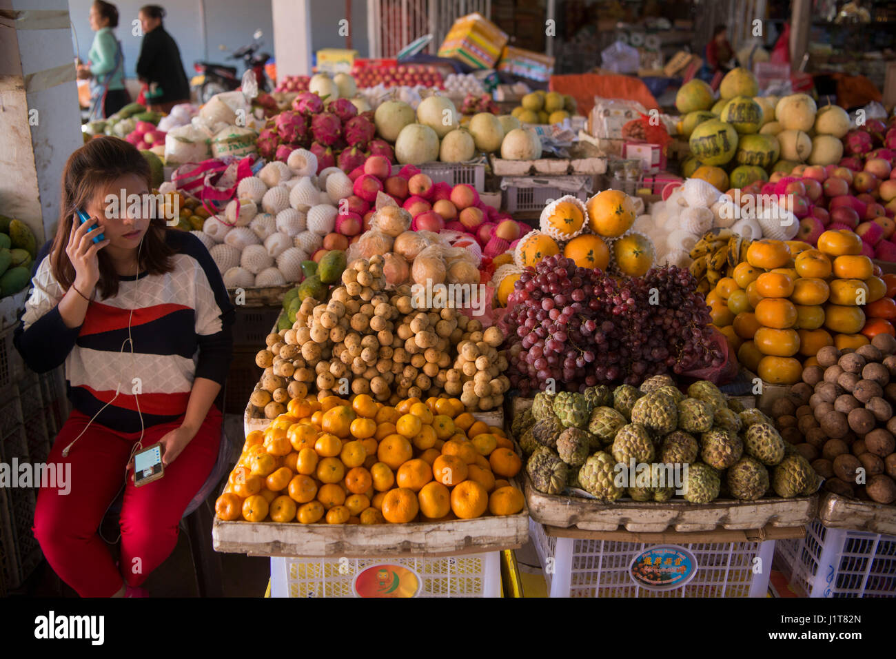 the market in the town of Phonsavan in the province Xieng Khuang in ...
