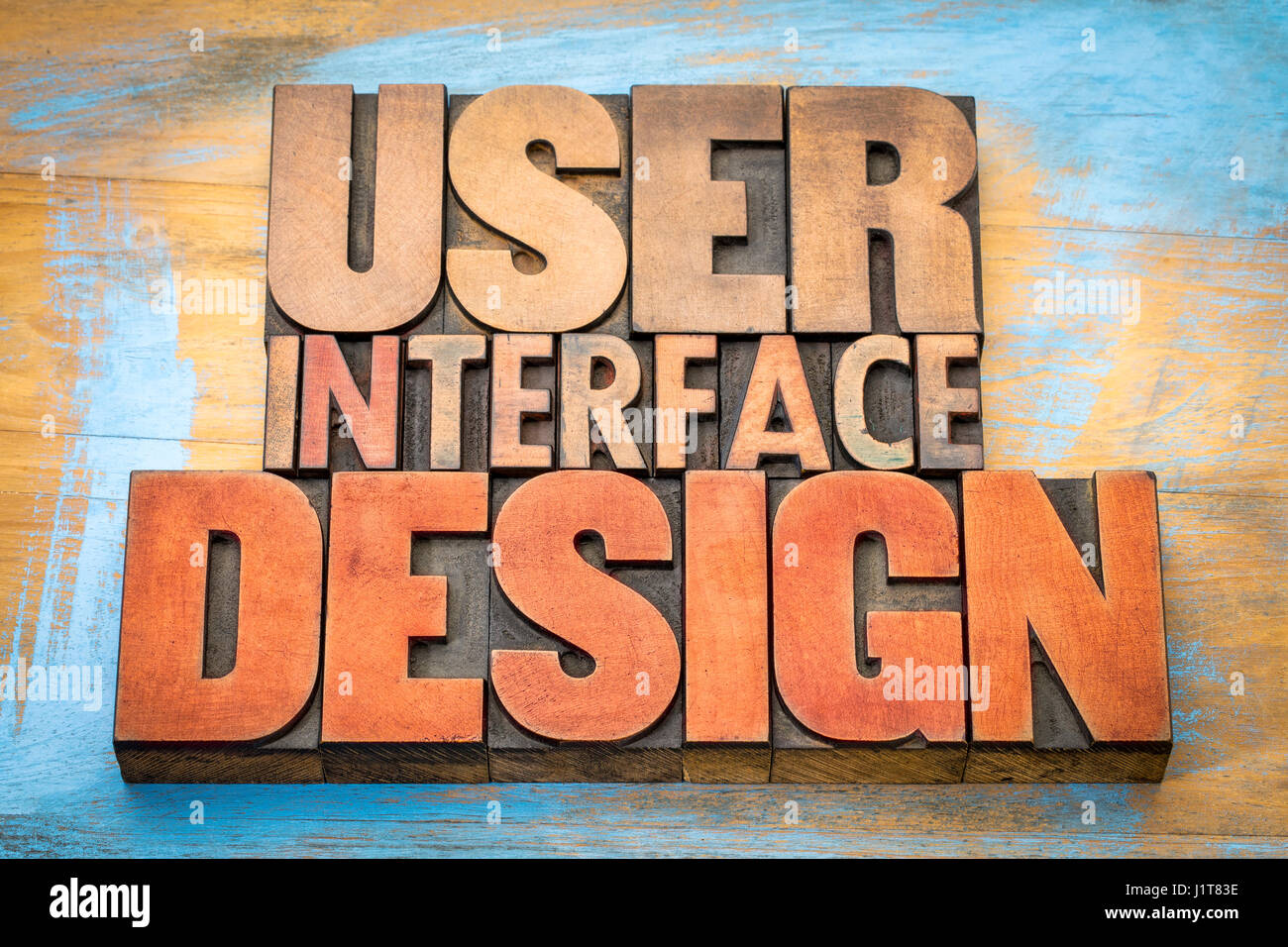 User interface design word abstract in letterpress wood type printing ...