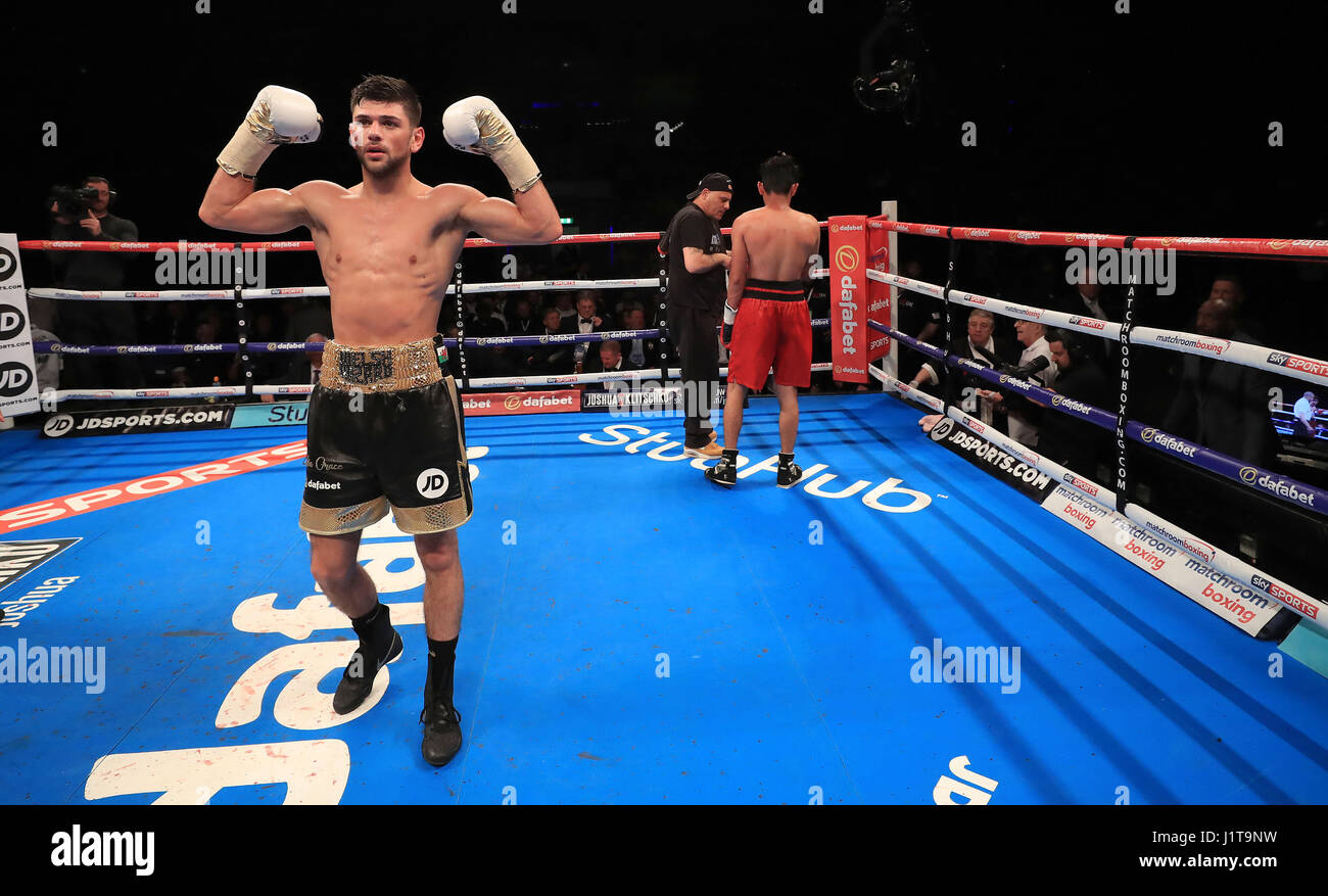 Joe Cordina (left) celebrates beating Jose Aguilar in a Super ...