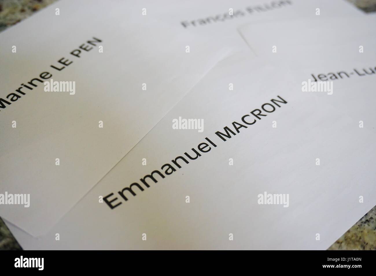 Voting paper ballots with the names of the principal candidates for the ...