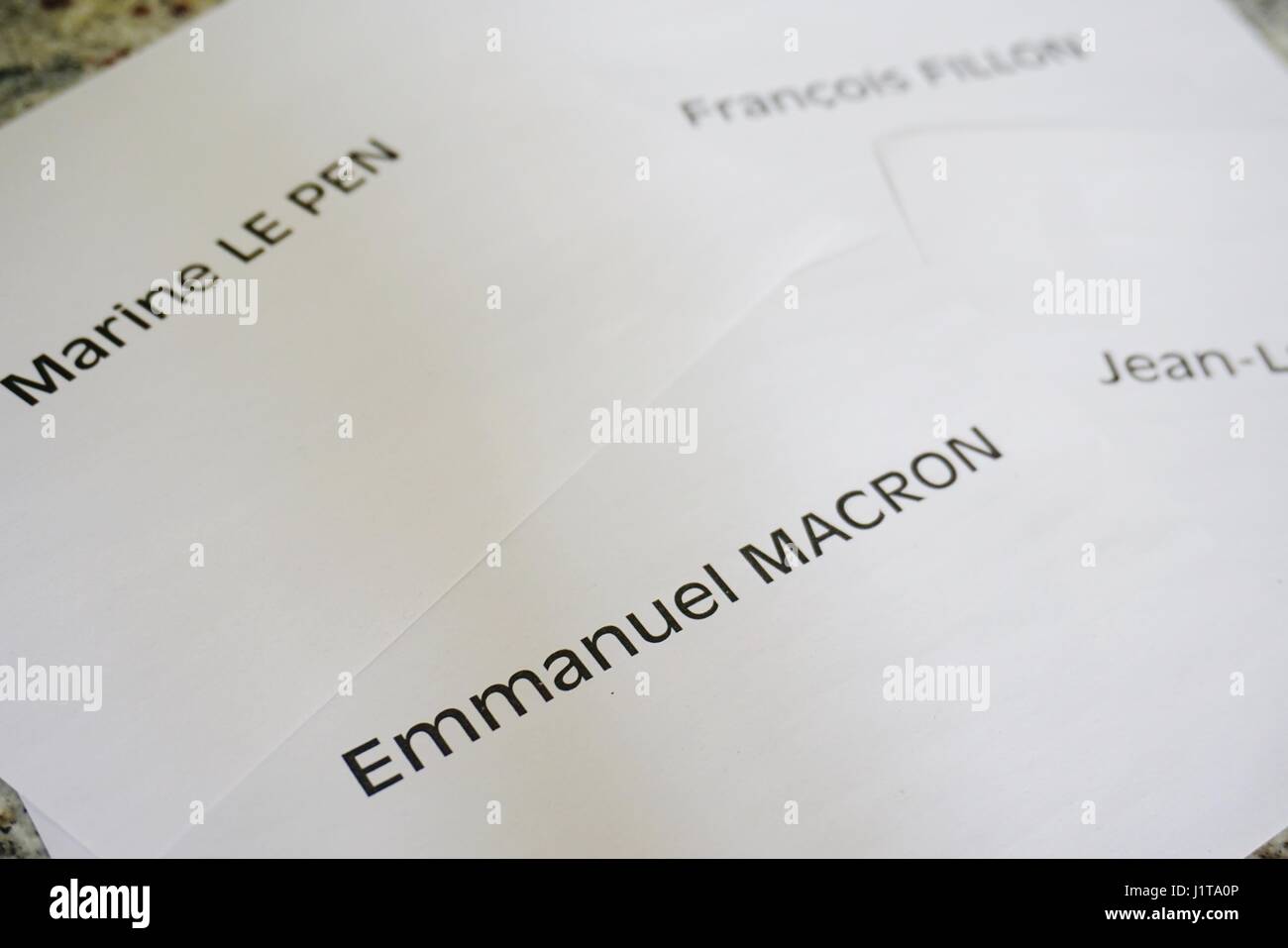 Voting paper ballots with the names of the principal candidates for the ...