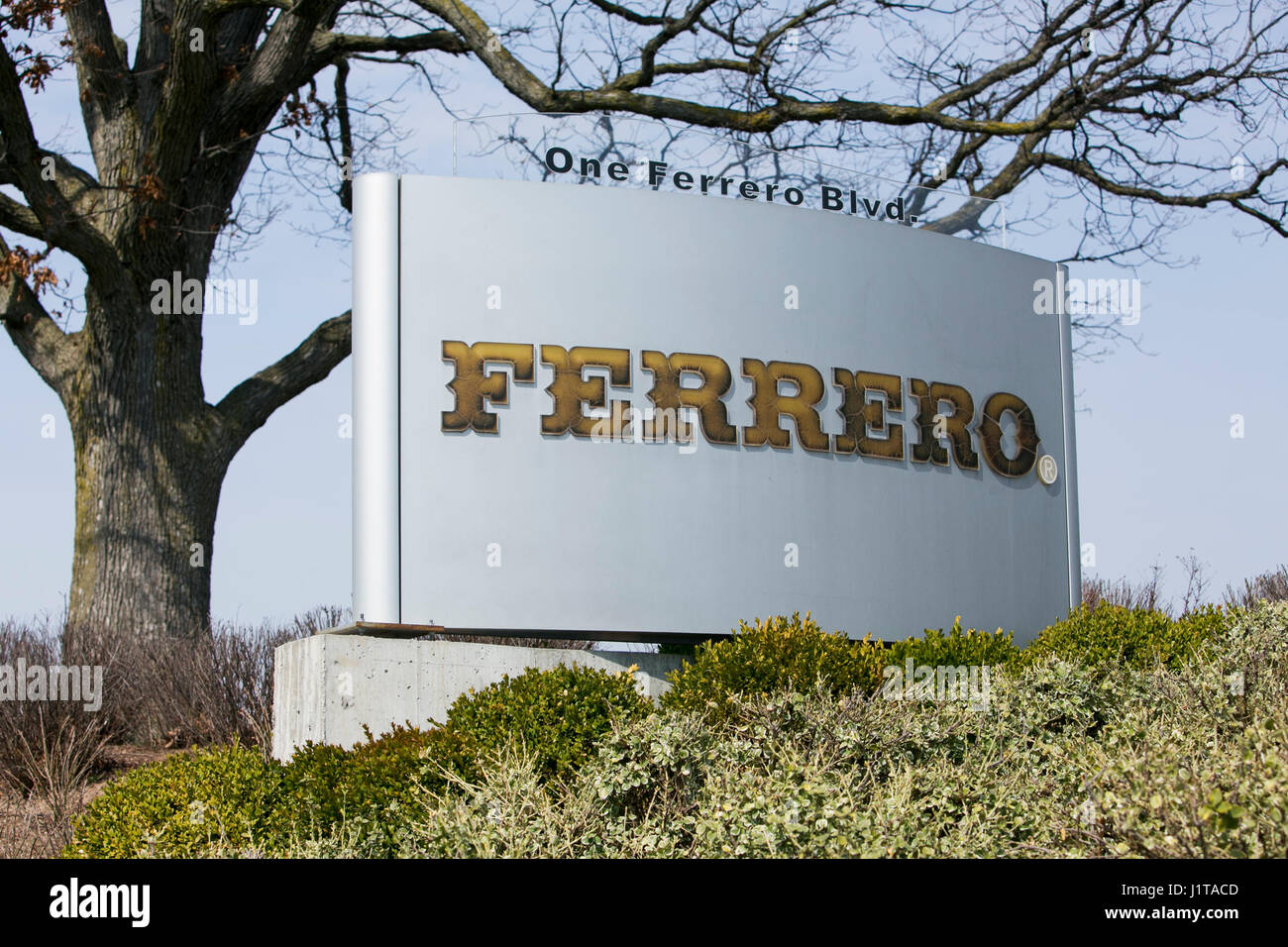 A logo sign outside of a facility occupied by Ferrero in Brantford ...