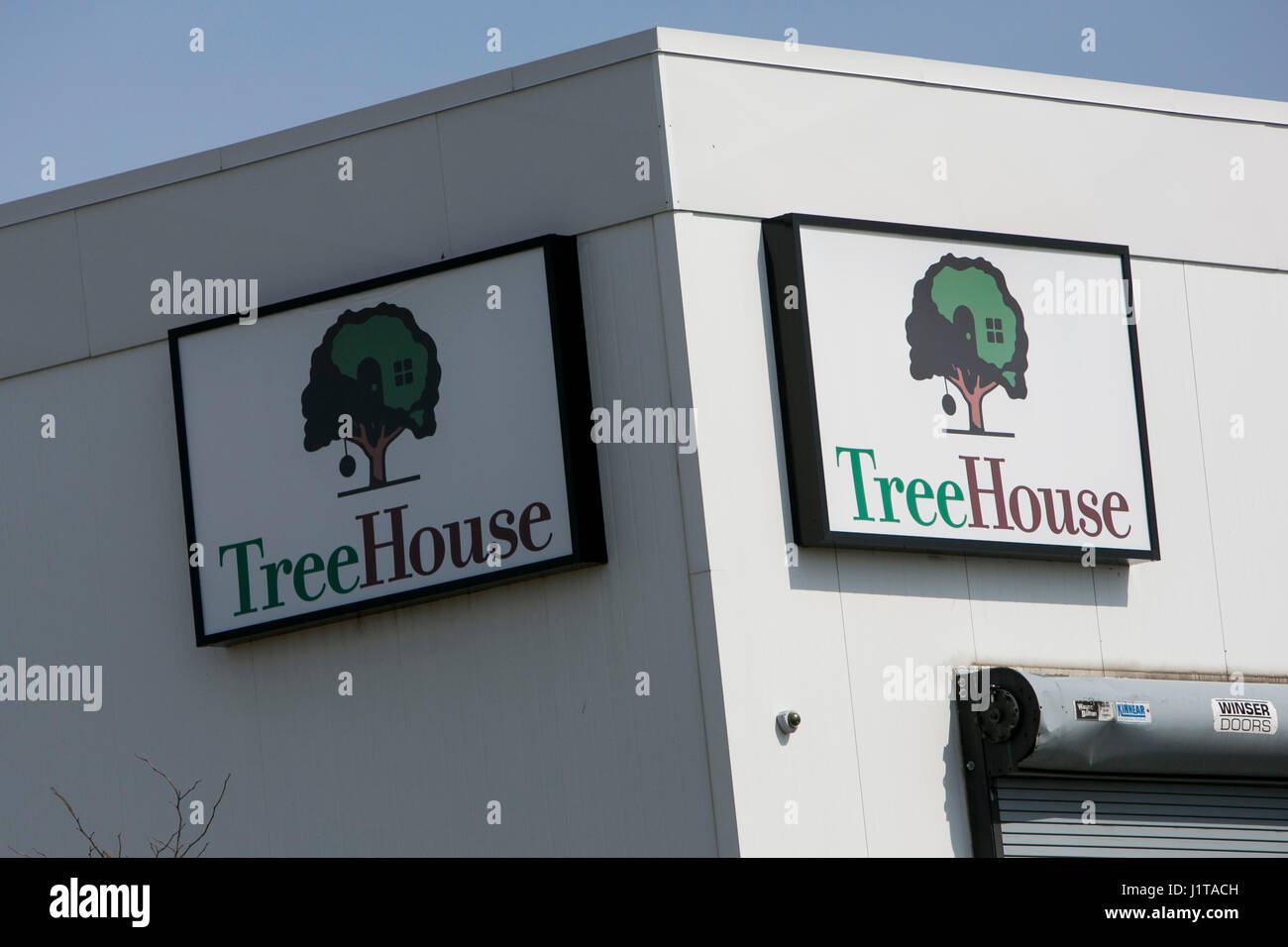 A logo sign outside of a facility occupied by TreeHouse Foods Inc., in ...