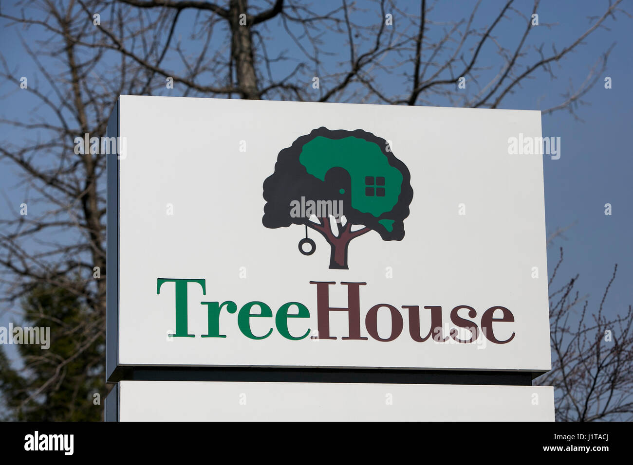 A logo sign outside of a facility occupied by TreeHouse Foods Inc., in ...