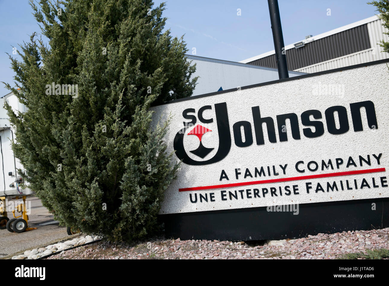 A logo sign outside of a facility occupied by S. C. Johnson & Son in ...