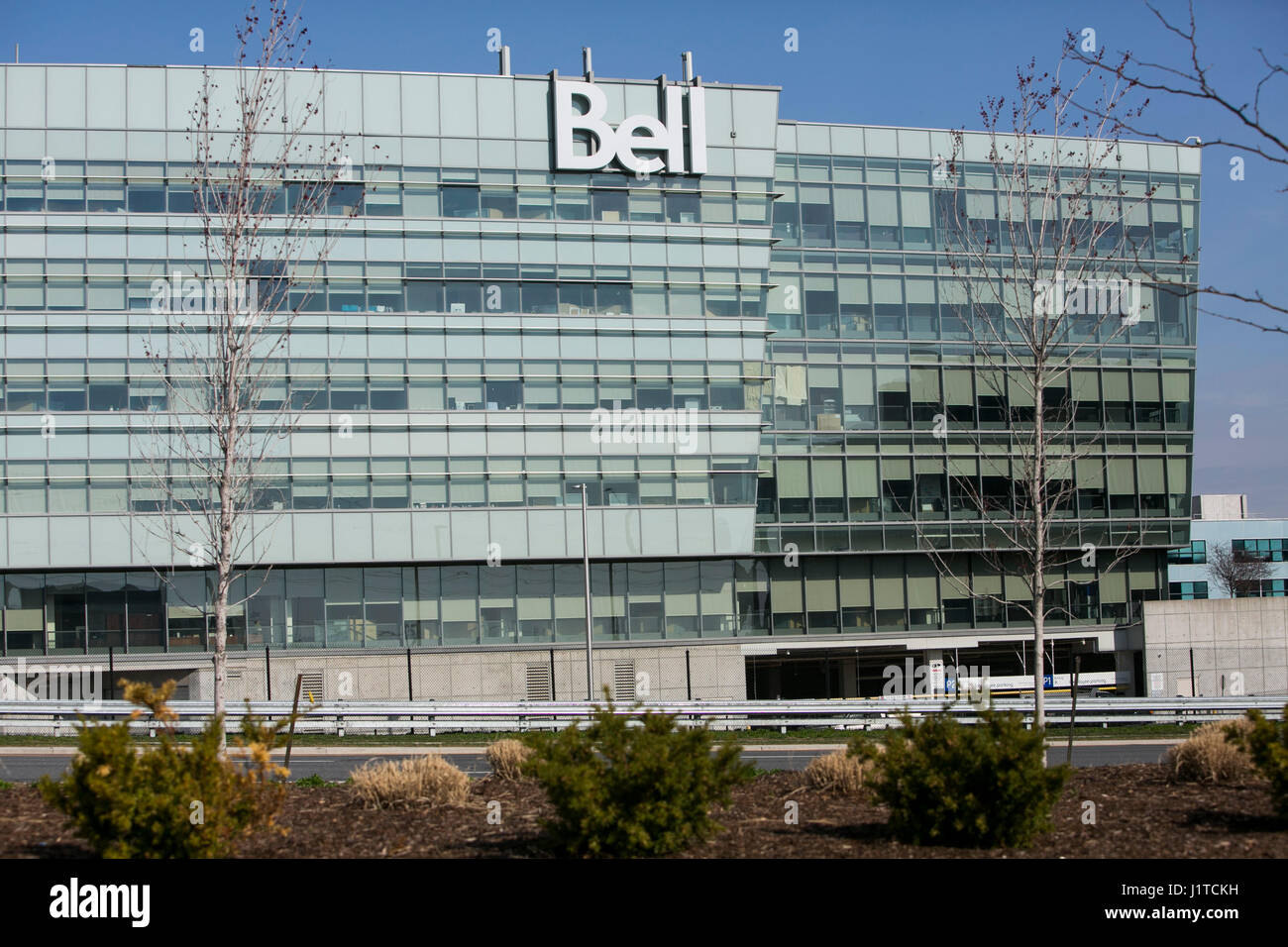 A logo sign outside of a facility occupied by Bell Canada in ...