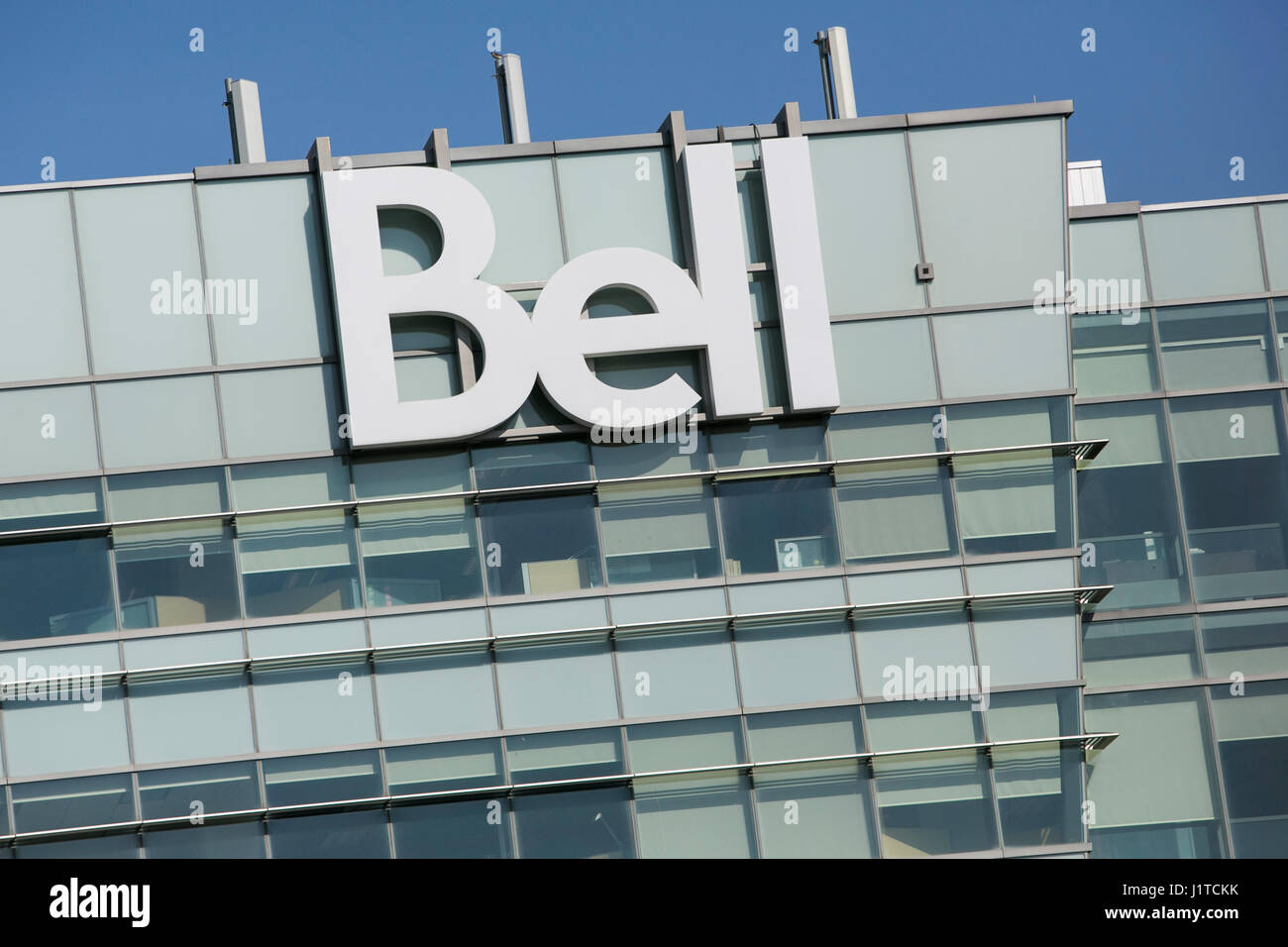 A logo sign outside of a facility occupied by Bell Canada in ...