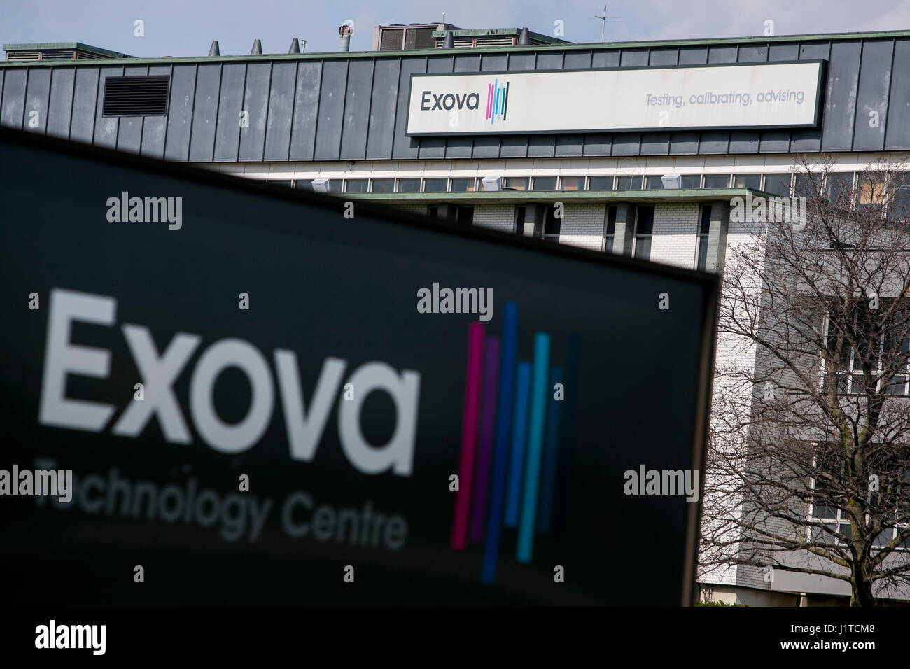 A logo sign outside of facility occupied by the Exova Group in ...