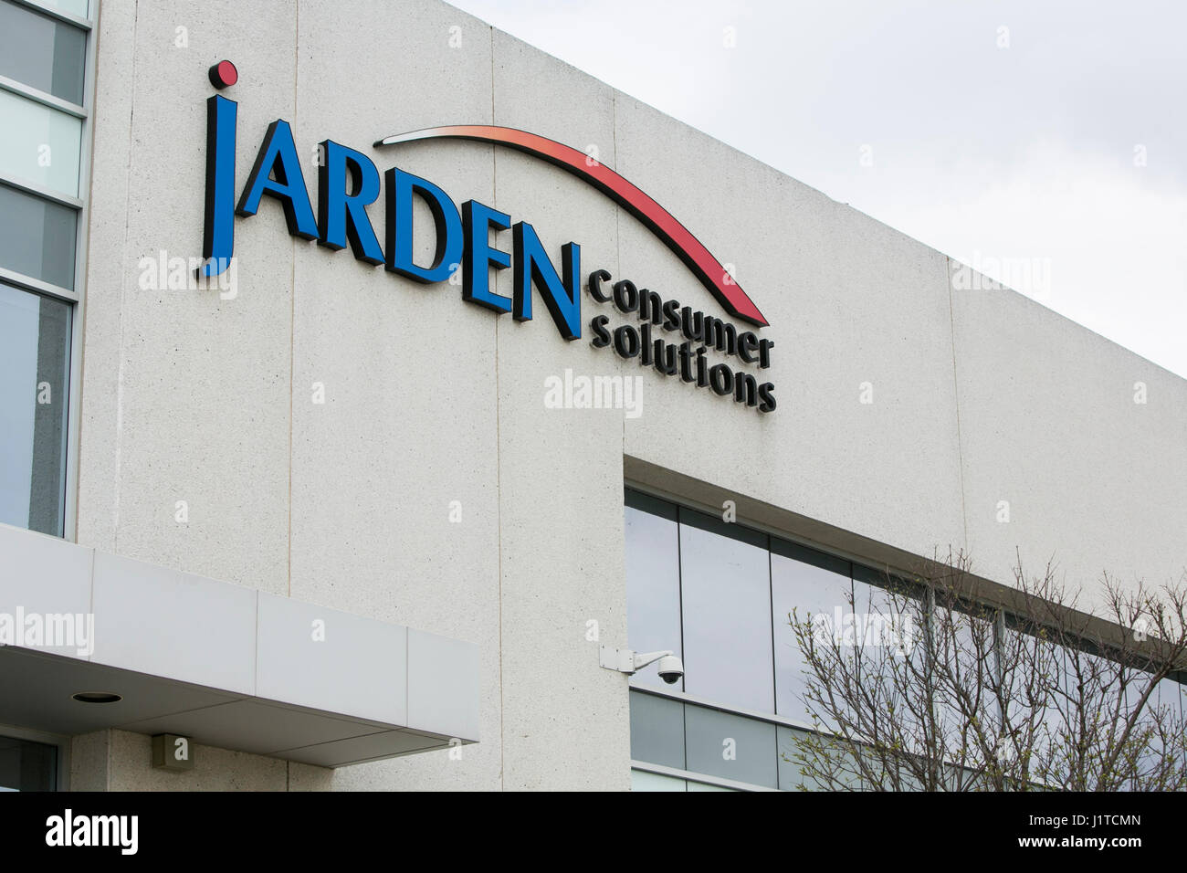 A logo sign outside of facility occupied by Jarden Consumer Solutions ...