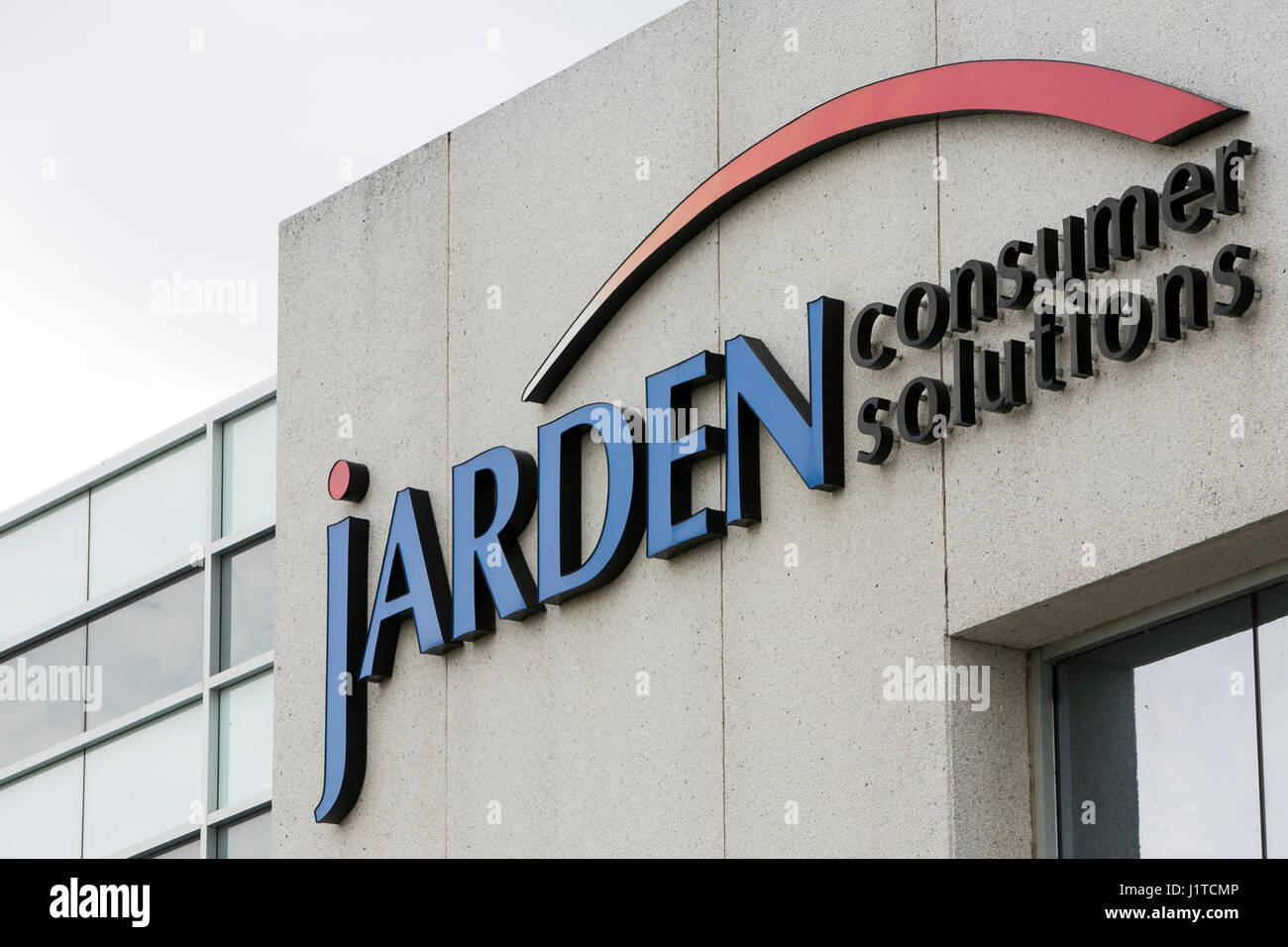A logo sign outside of facility occupied by Jarden Consumer Solutions ...