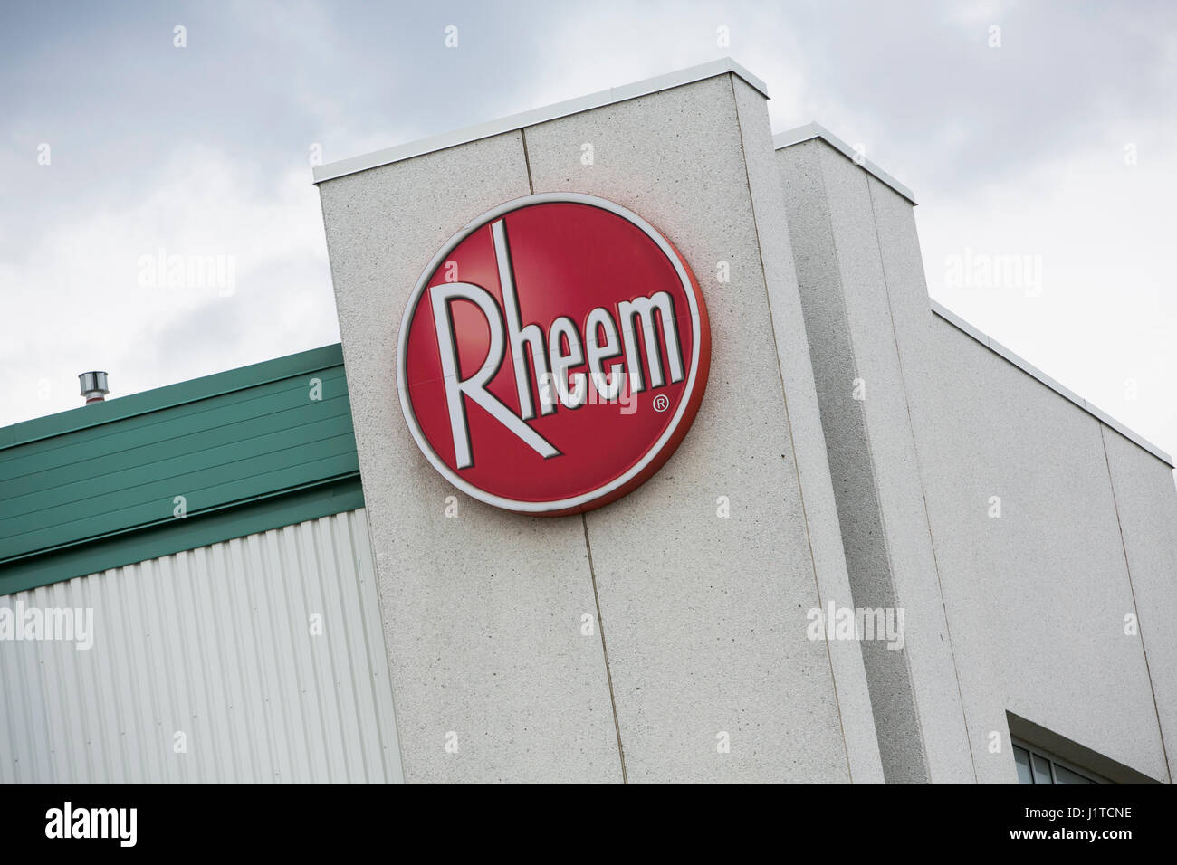 A logo sign outside of a facility occupied by the Rheem Manufacturing ...