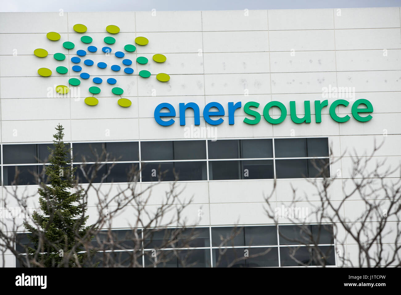 A logo sign outside of a facility occupied by Enersource in Mississauga ...